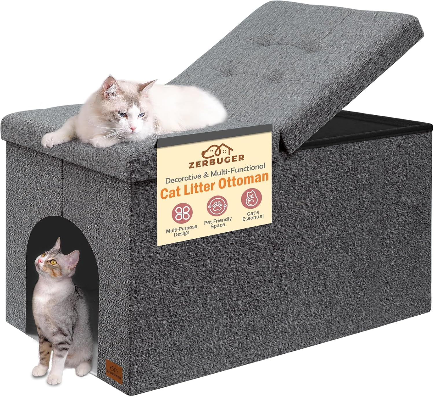 Cat Litter Box Enclosure Furniture for Odor Control, Hidden Cabinet ...