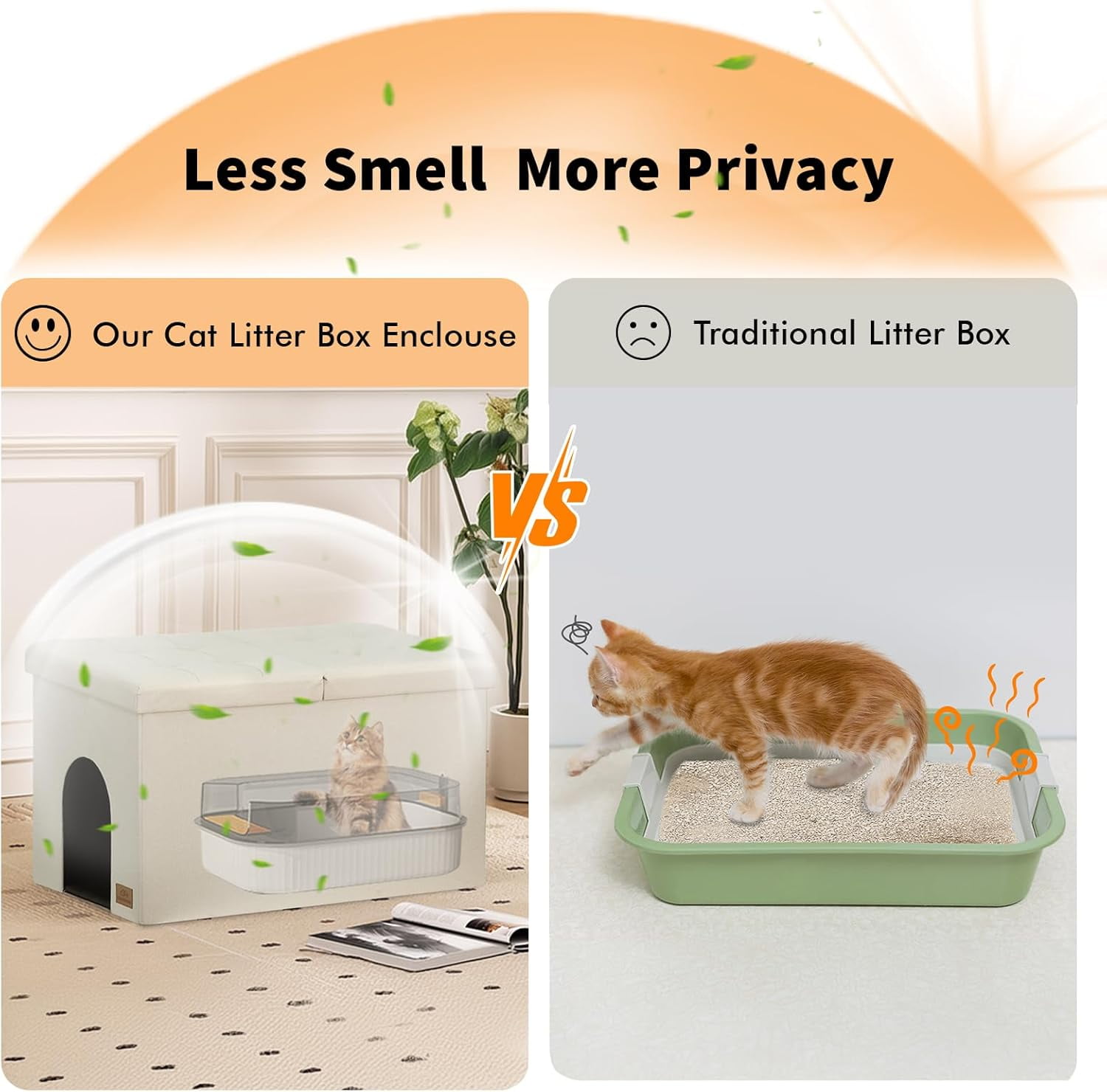 Cat Litter Box Enclosure Furniture for Odor Control, Hidden Cabinet ...