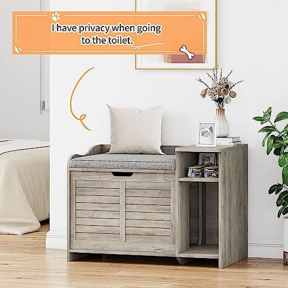 Cat Litter Box Enclosure Furniture with Top Opening and Cushion, Hidden ...