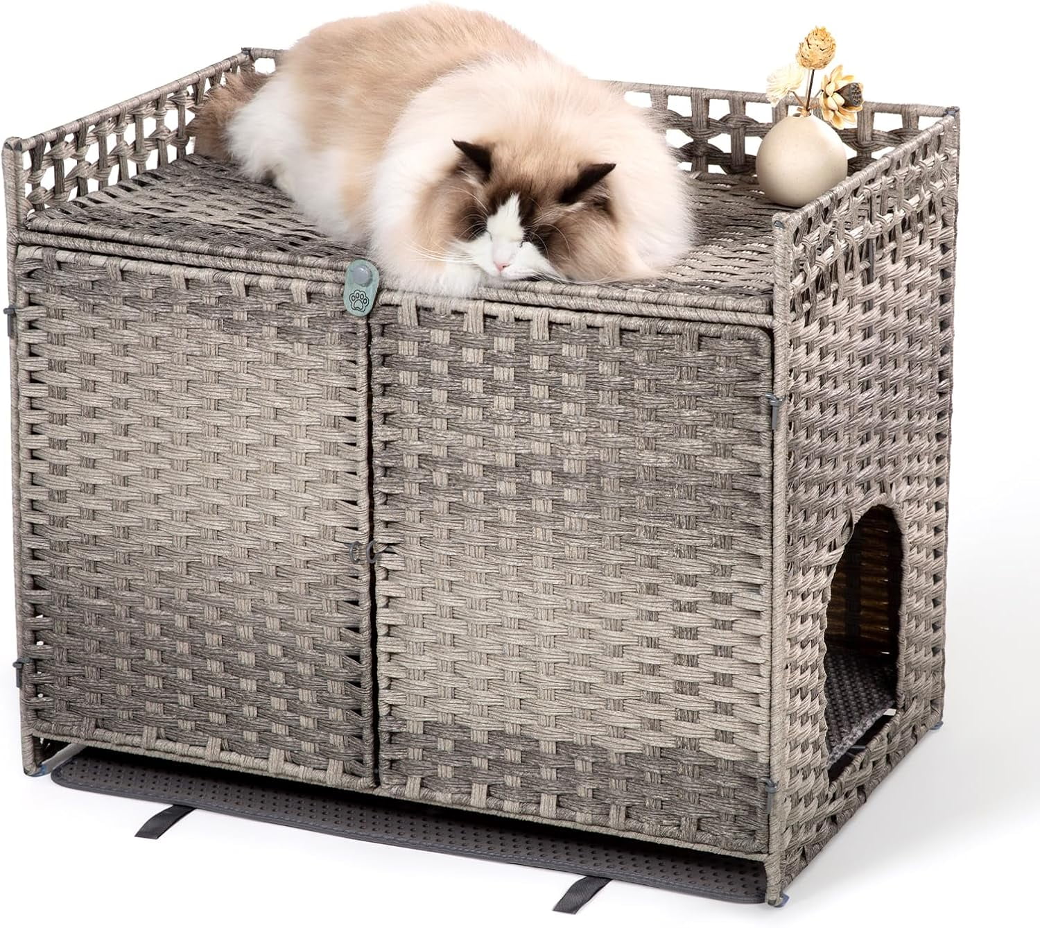 Cat Litter Box Enclosure and Hall Table, Handwoven Rattan Cat Litter ...