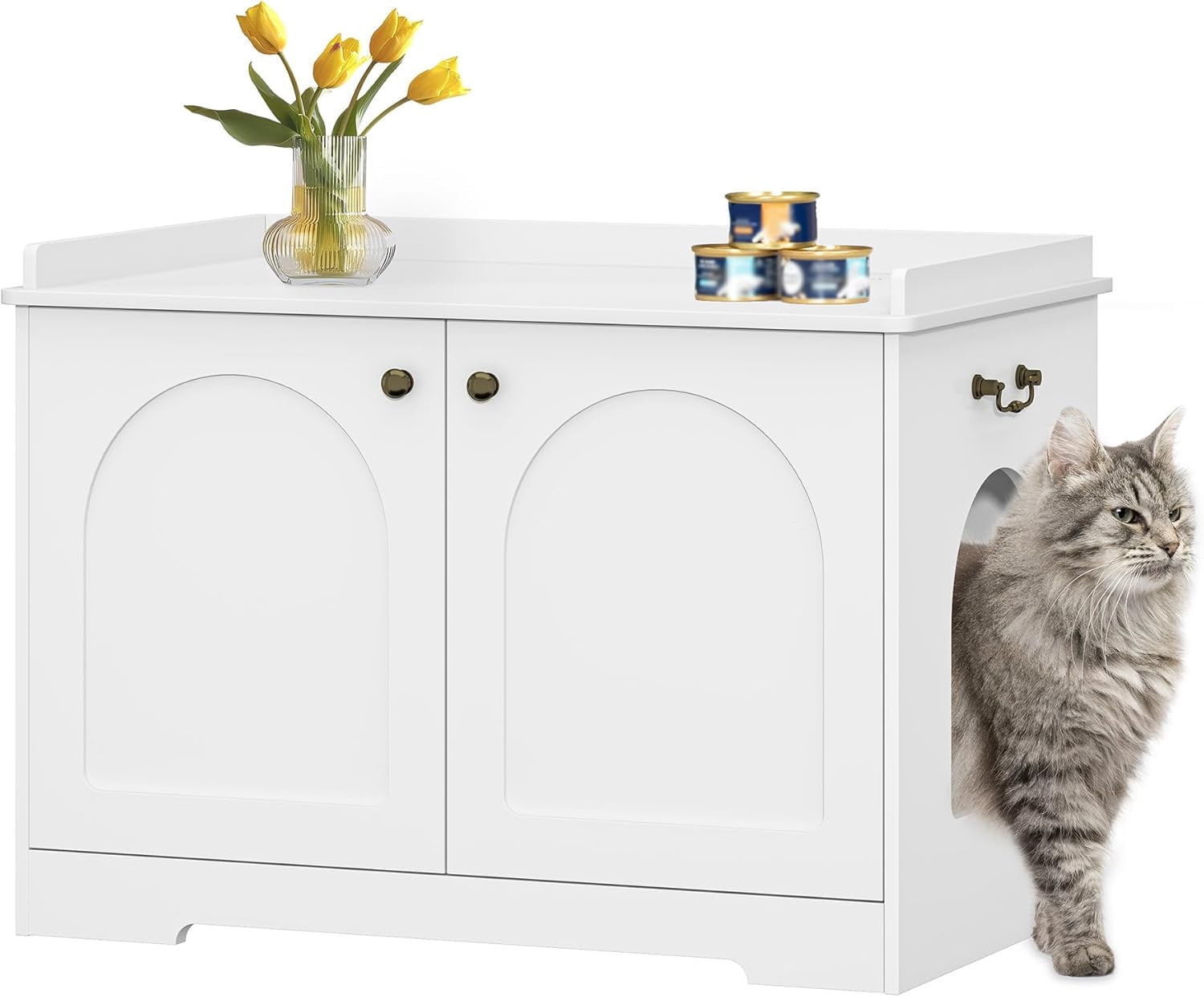 Cat Litter Box Enclosure with Handles, Hidden Litter Box Furniture with ...