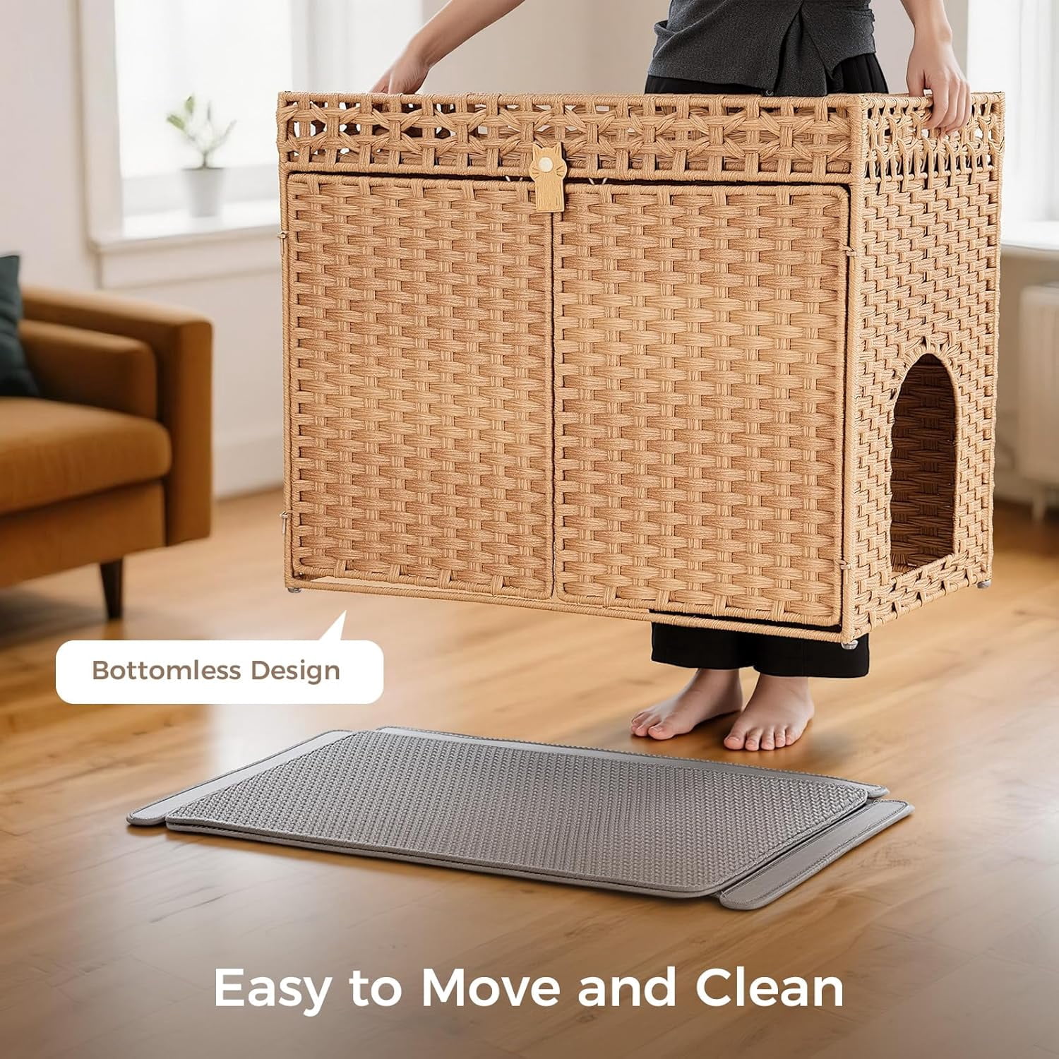 Cat Litter Box Enclosure, Handwoven Rattan Hidden Cat Litter Box ...