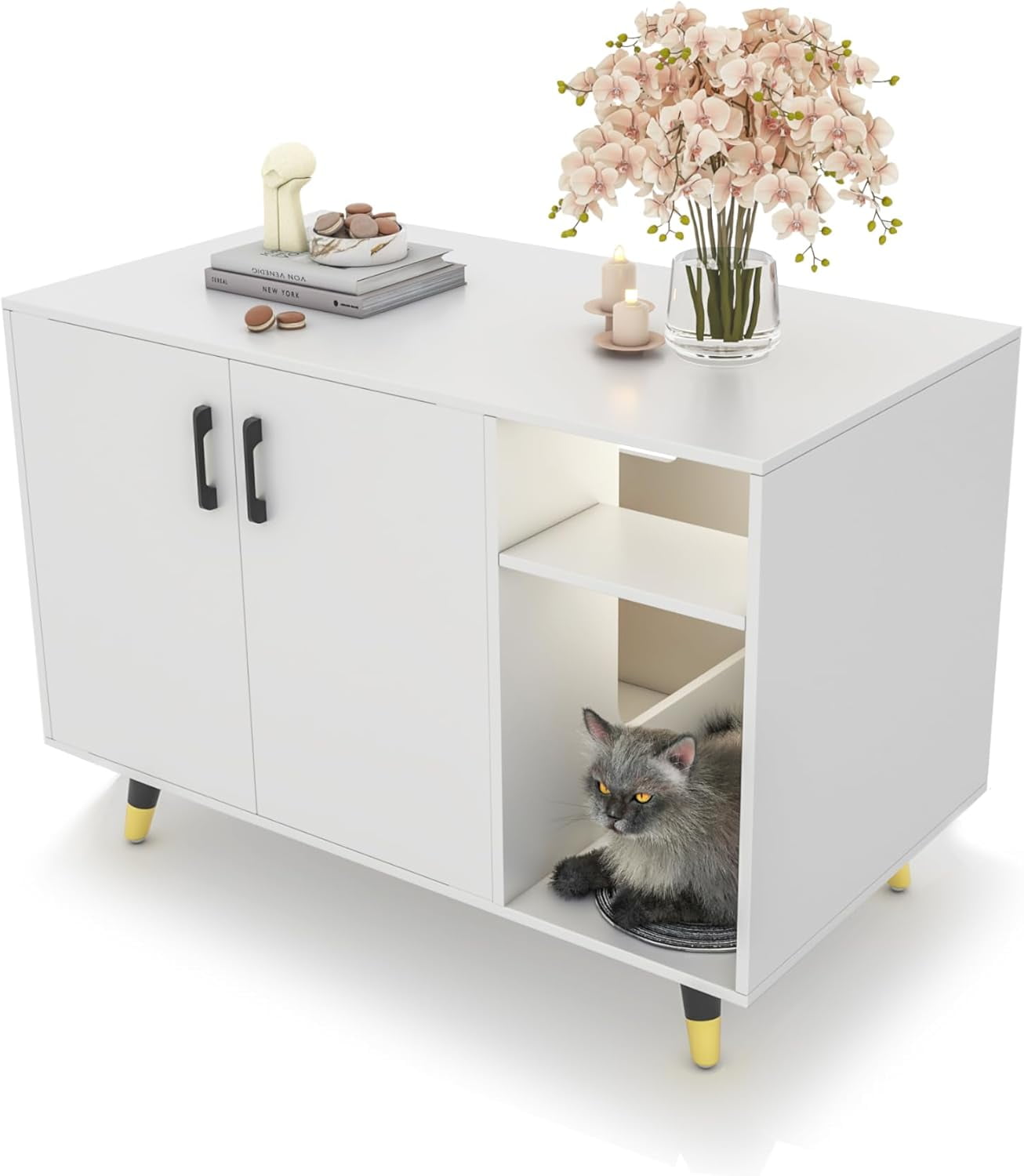 Cat Litter Box Enclosure, Hidden Cat Litter Box Furniture,Enclosed cat ...