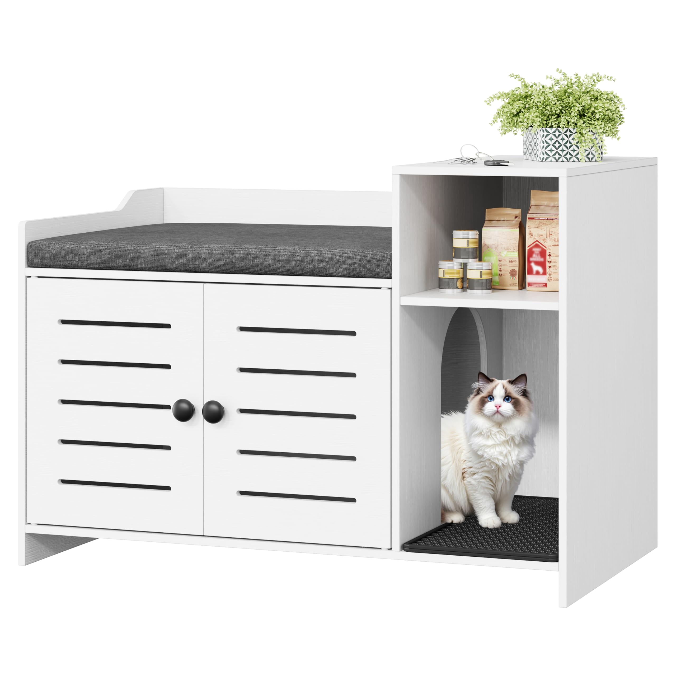 Cat Litter Box Enclosure, Hidden Litter Box Cabinet Furniture with ...