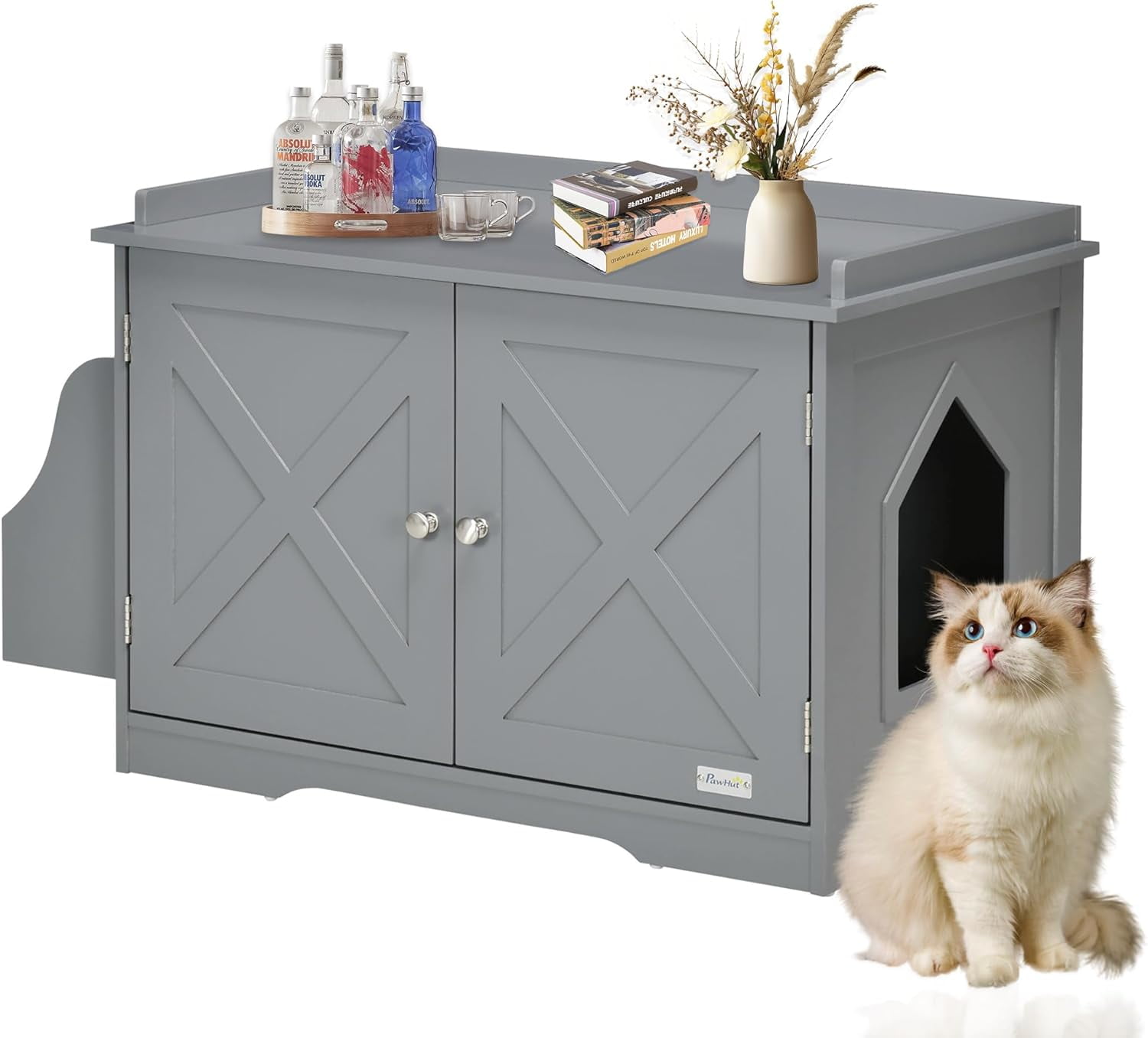 Cat Litter Box Enclosure, Hidden Litter Box Furniture with Barn Door ...