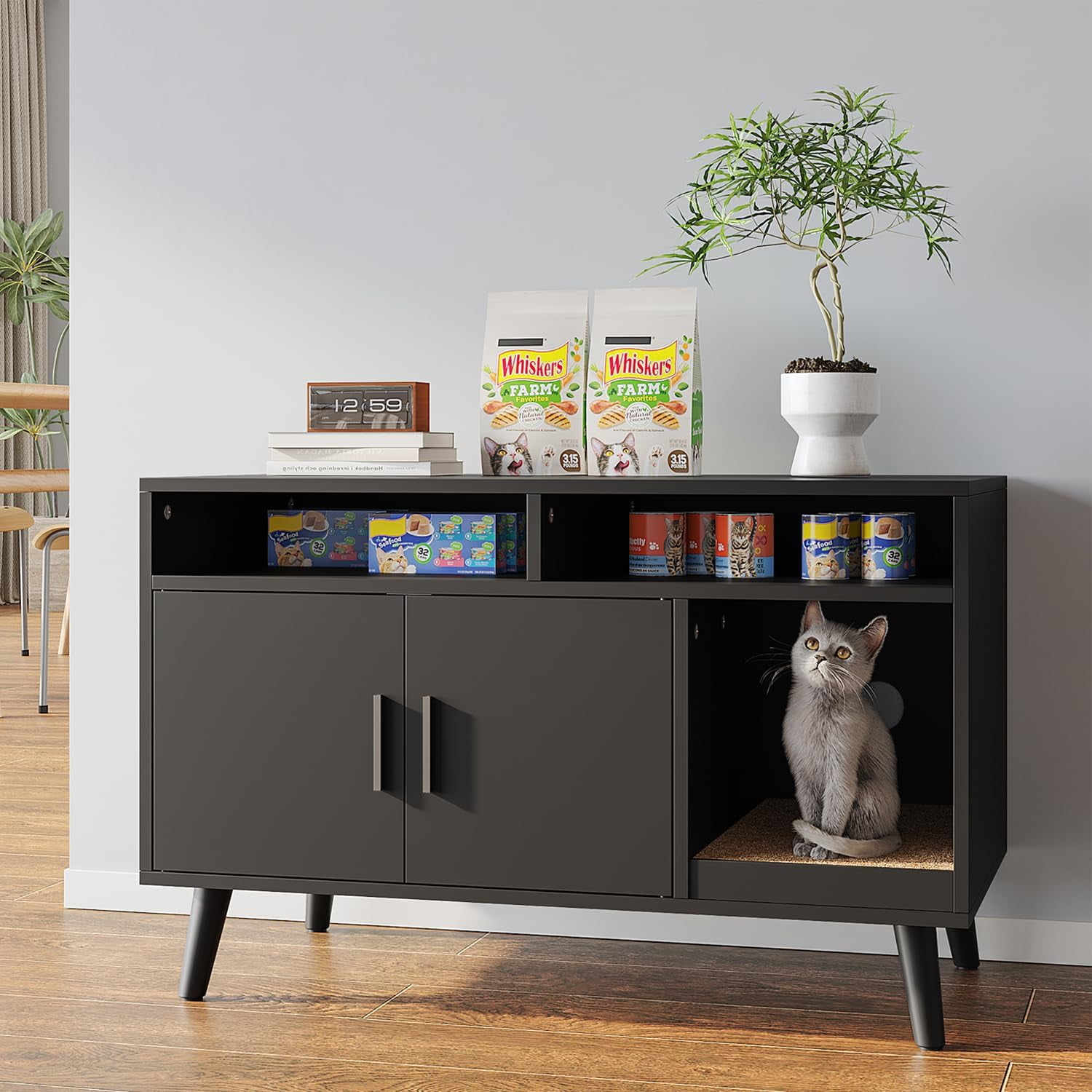 Cat Litter Box Enclosure, Hidden Litter Box Furniture with Cat Scratch ...