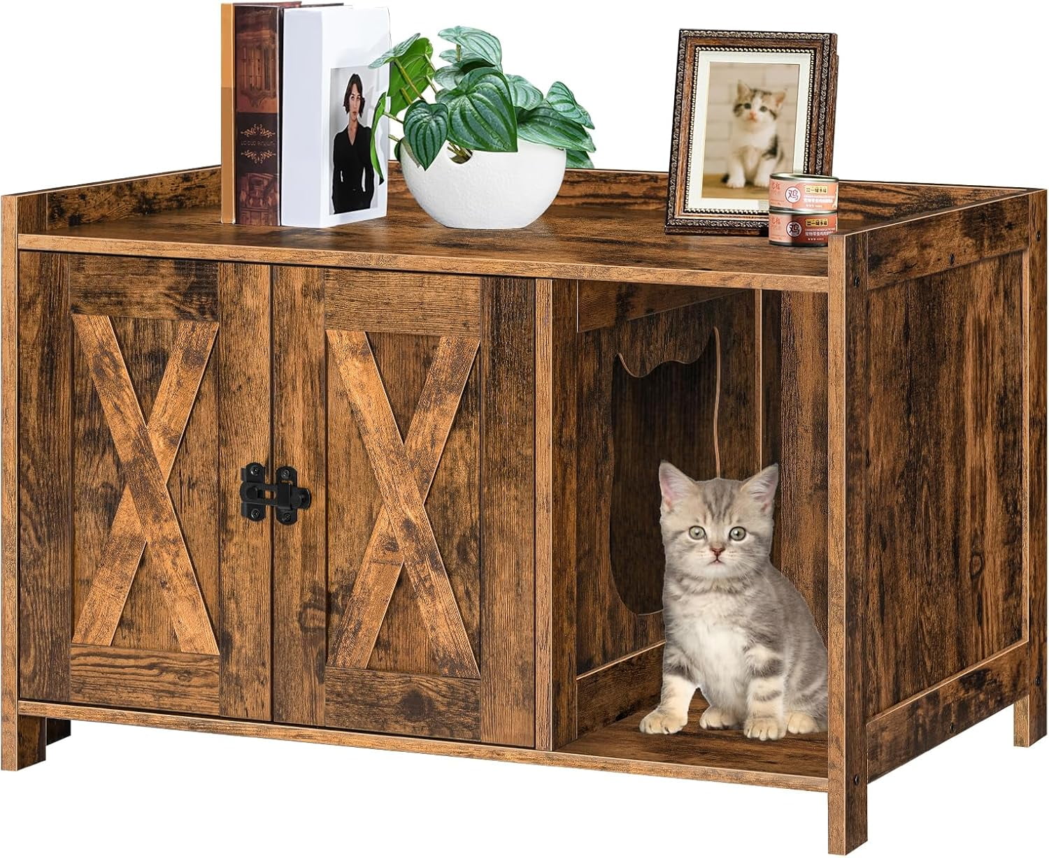 Cat Litter Box Enclosure, Hidden Litter Box Furniture with Divider ...