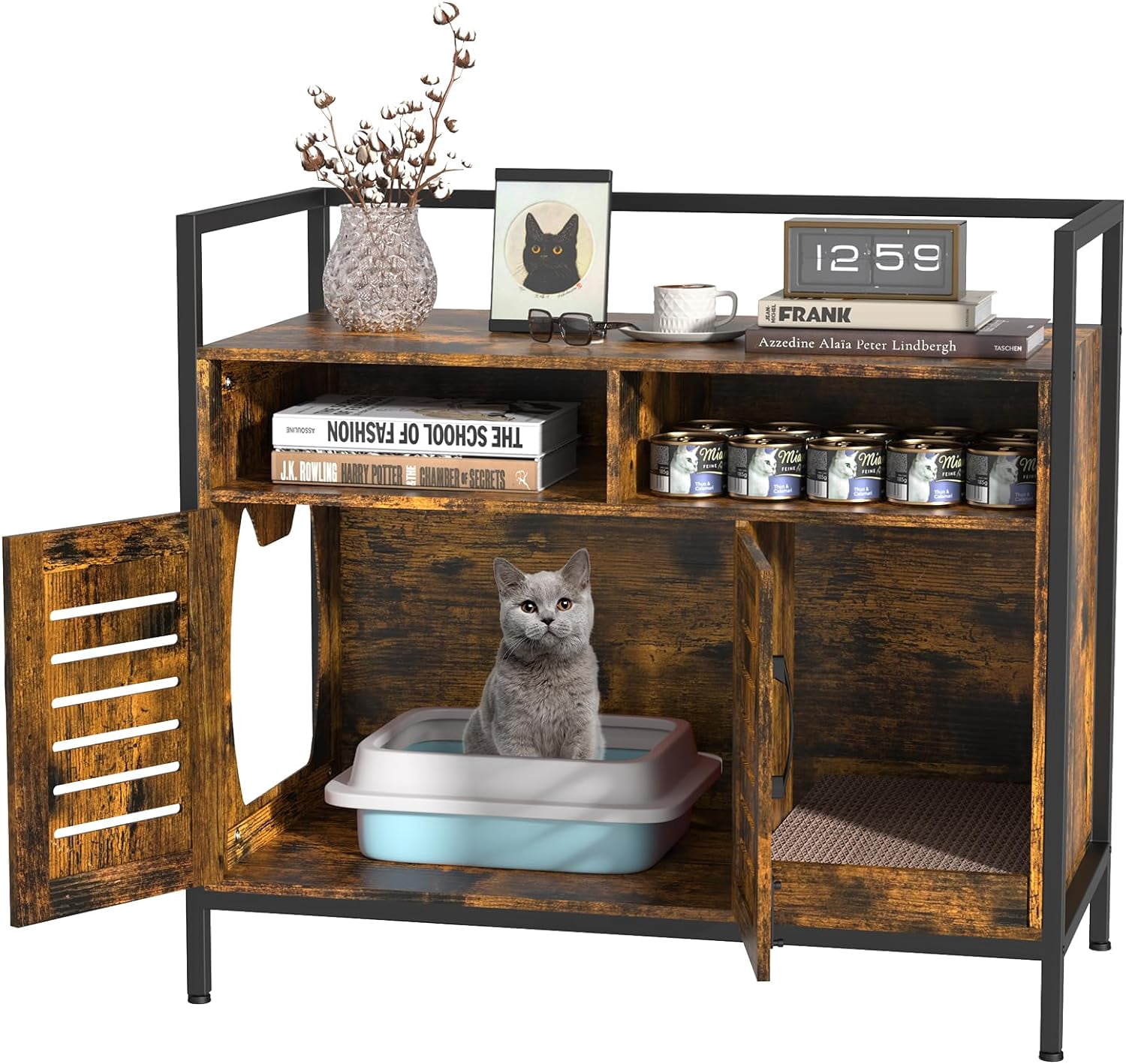 Cat Litter Box Enclosure, Hidden Litter Box Furniture with Doors, 2 ...