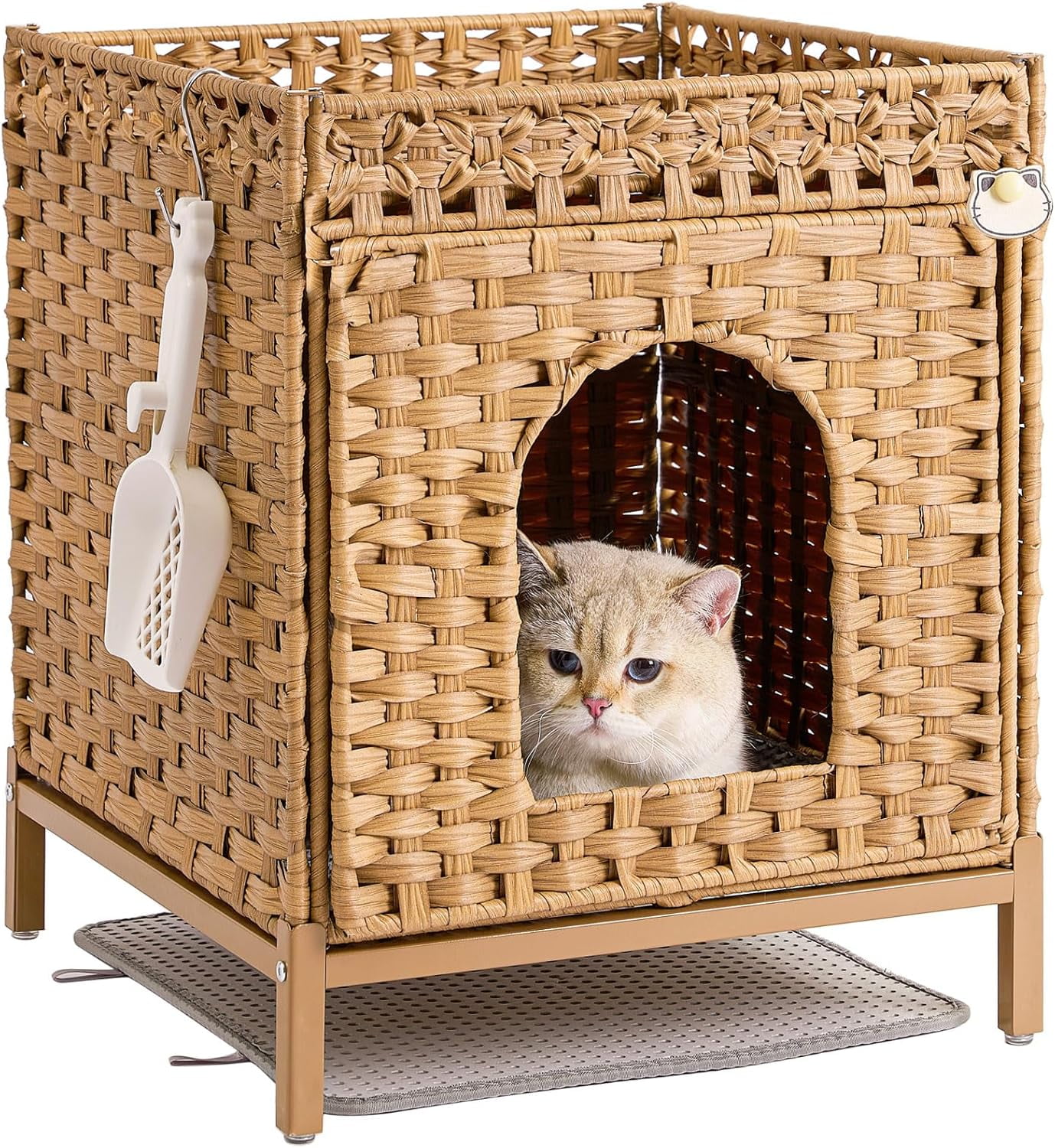 Cat Litter Box Enclosure Hidden Litter Box Furniture with Metal ...