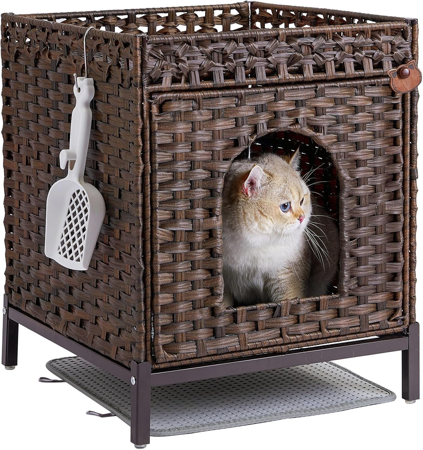 Cat Litter Box Enclosure Hidden Litter Box Furniture with Metal ...