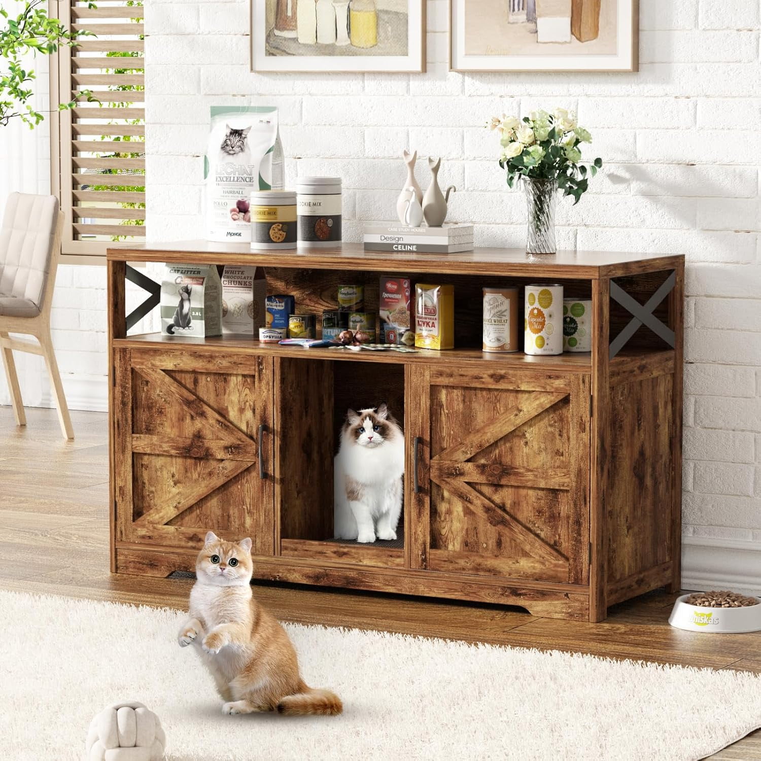 Cat Litter Box Enclosure Hidden Litter Box Furniture with Scratch Pad ...