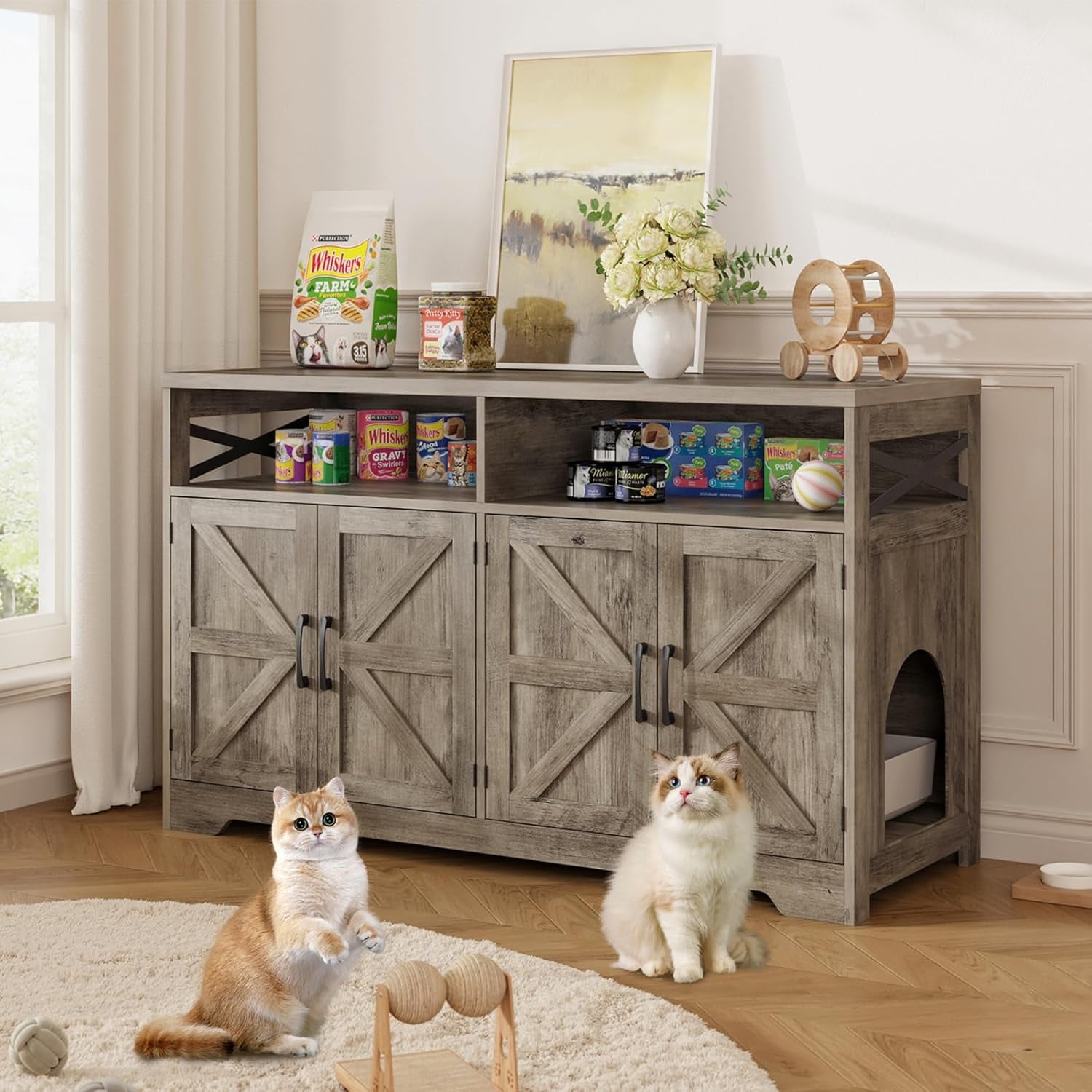 Cat Litter Box Enclosure Hidden Litter Box Furniture with Scratch Pad ...