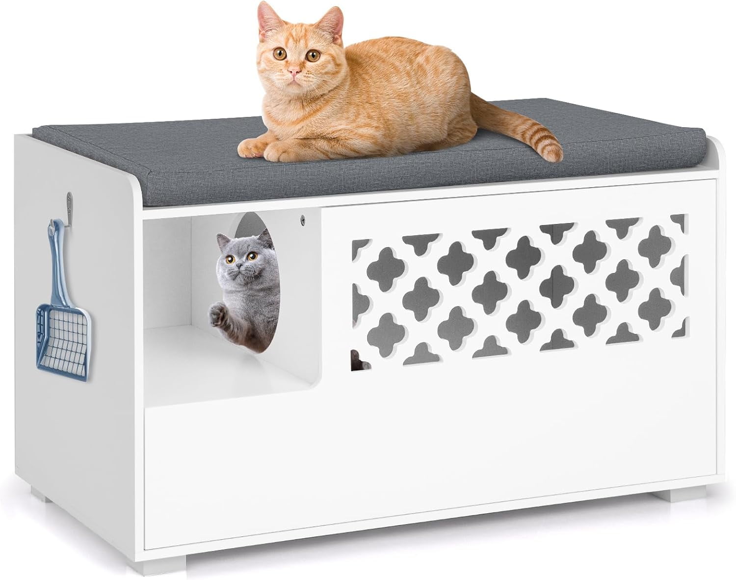 Cat Litter Box Enclosure, Hidden Litter Box with Removable Cushion ...