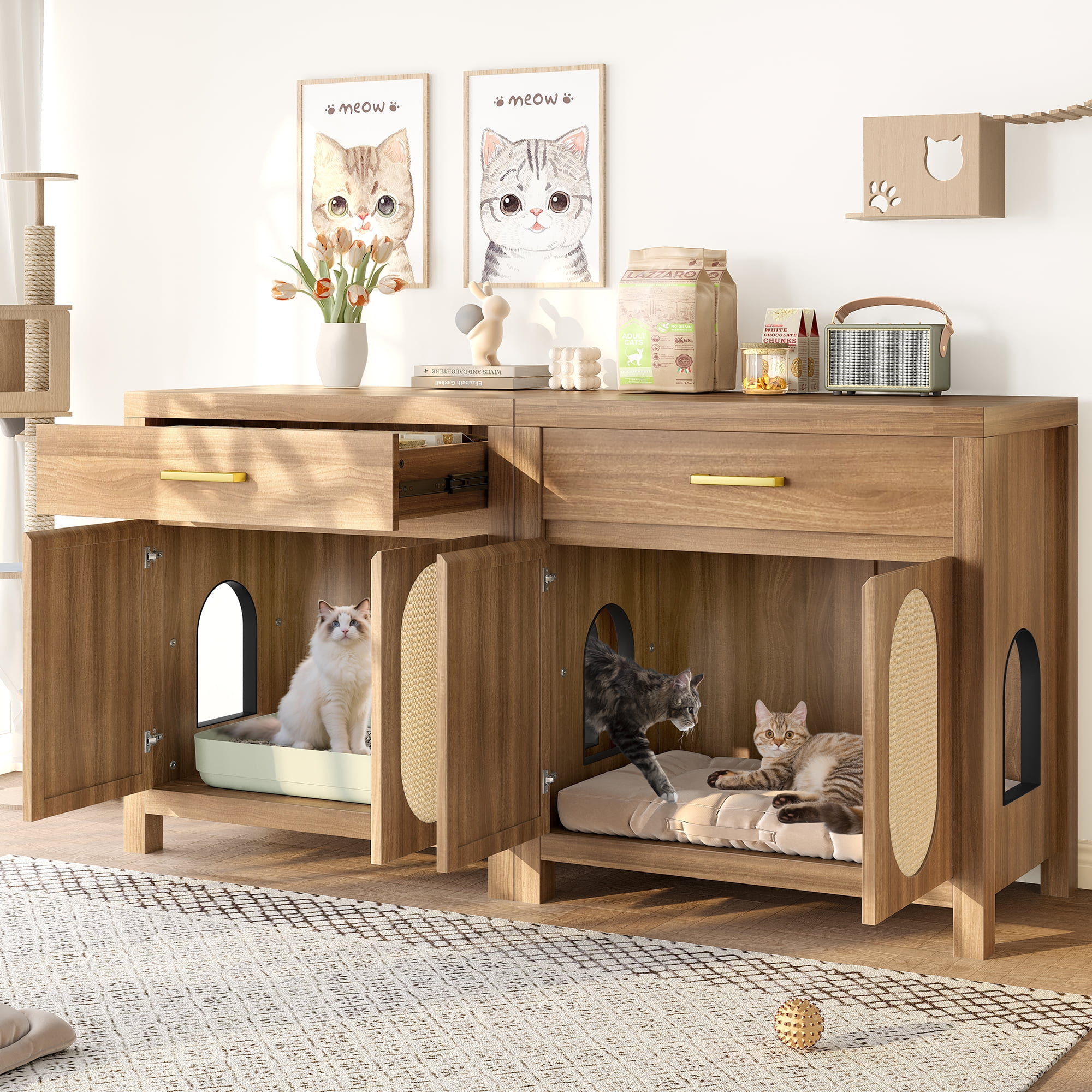 Cat Litter Box Enclosure, Hidden Wooden Cat Litter Box Furniture with ...