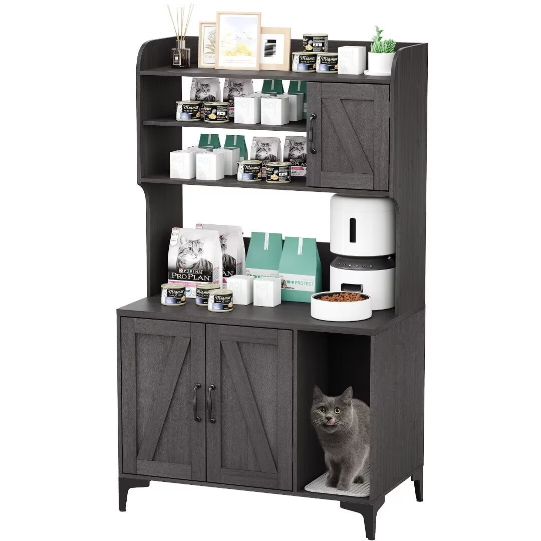 Cat Litter Box Enclosure, Industrial Cat Cabinet with Shelves and Doors ...