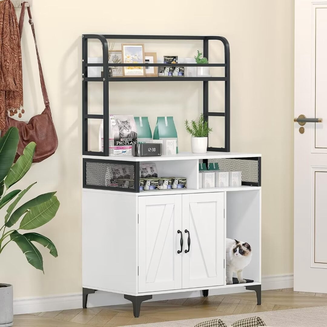 Cat Litter Box Enclosure, Industrial Cat Cabinet with Shelves and Doors ...
