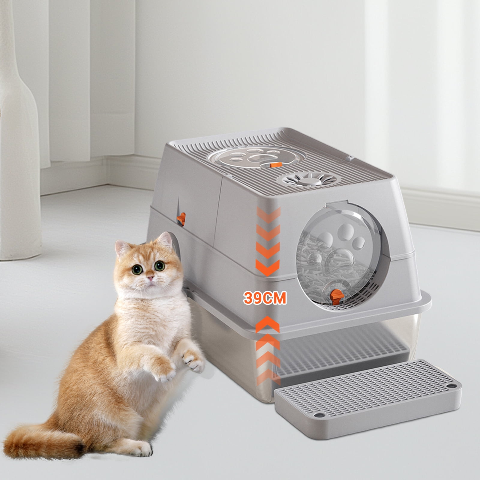 Cat Litter Box Enclosure with Lid for All Cats, High Sided Stainless ...