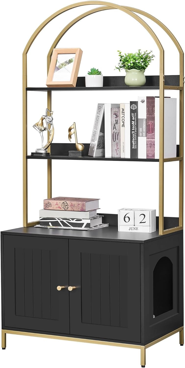 Cat Litter Box Enclosure, Litter Box Furniture Hidden with 2-Tier ...