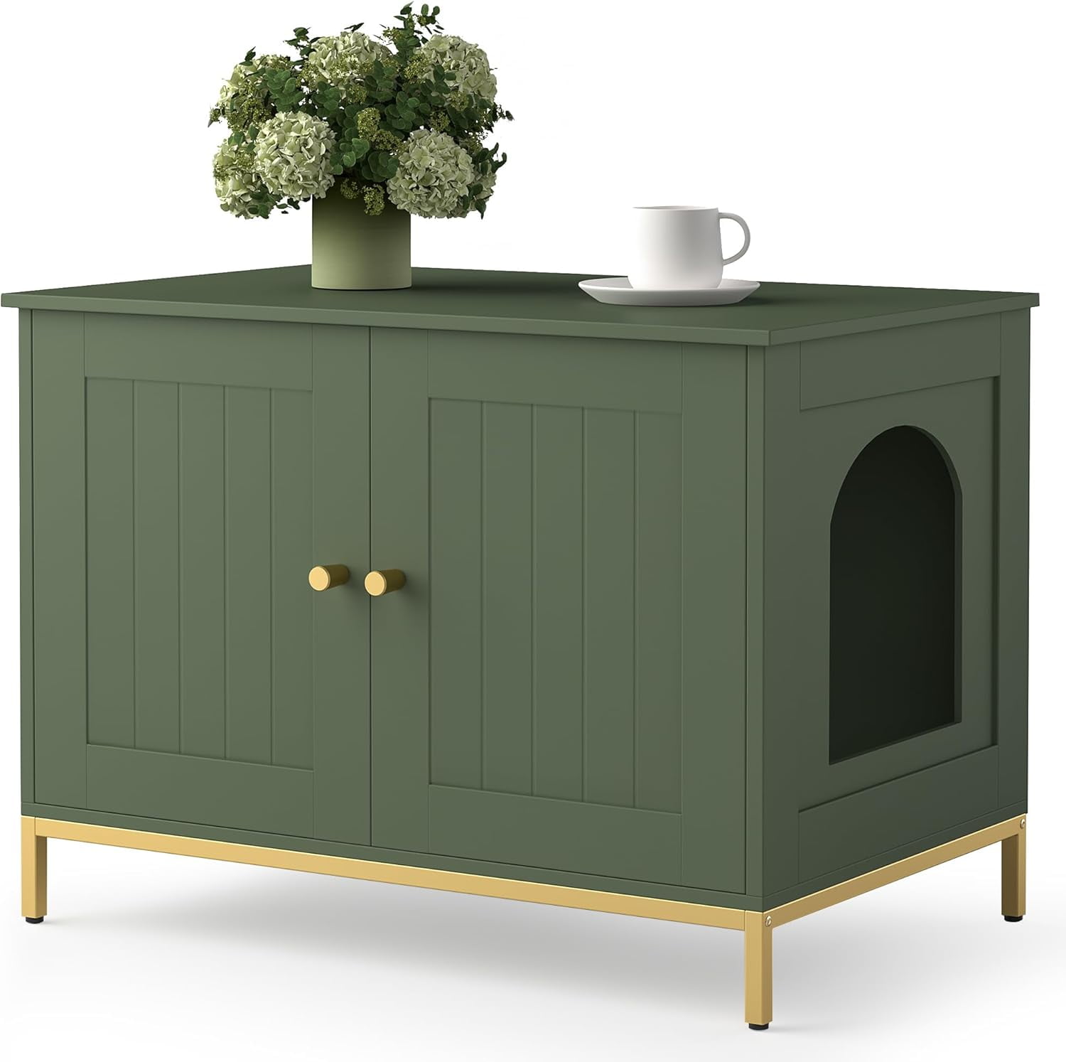 Cat Litter Box Enclosure, Litter Box Furniture Hidden with Metal Frame ...