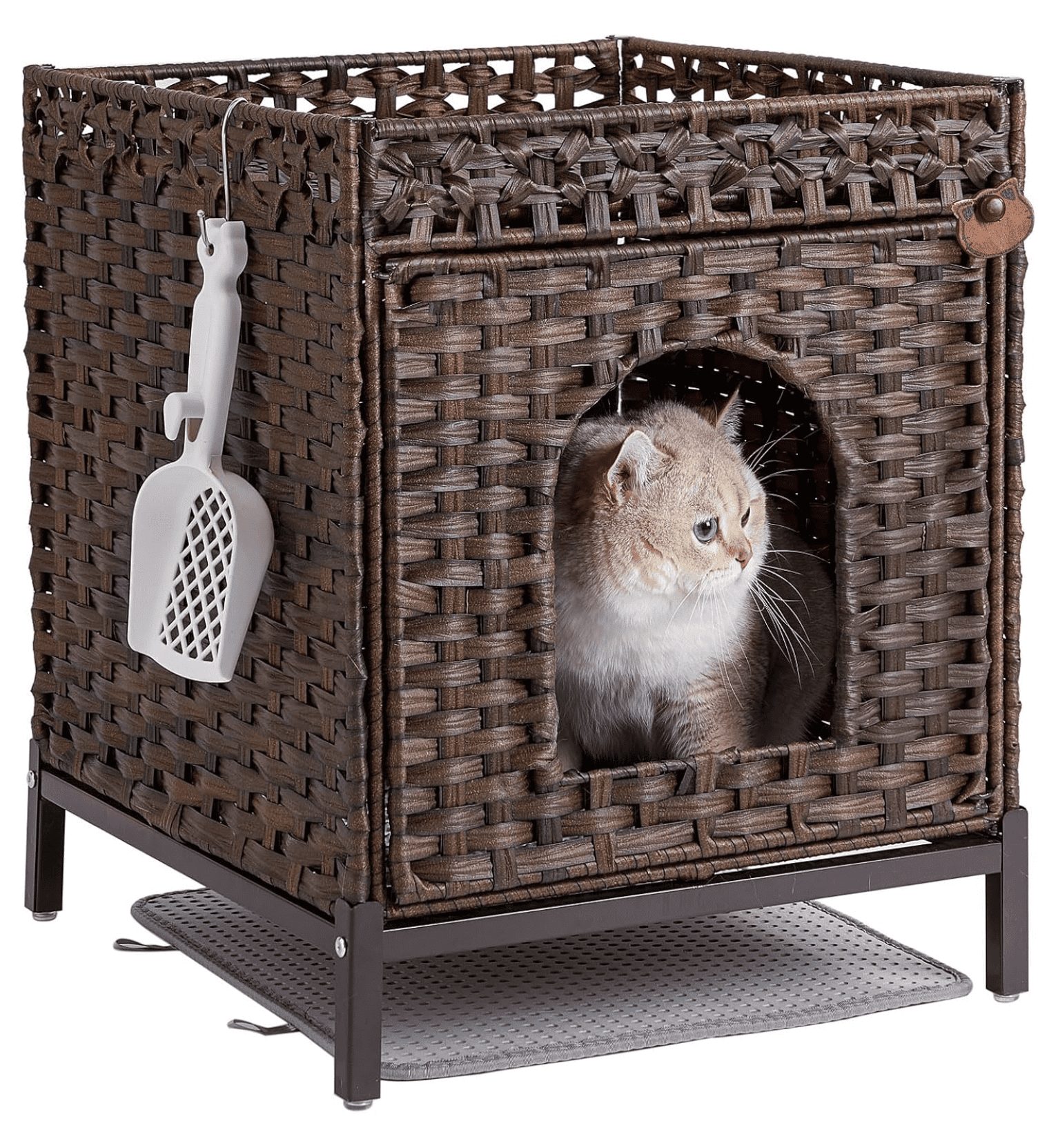 Cat Litter Box Enclosure Litter Box Furniture with Metal Heightened ...