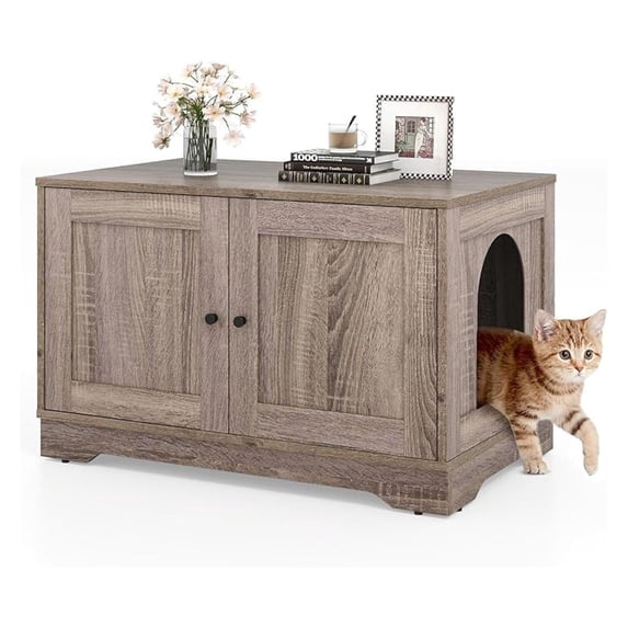 Cat Litter Box Enclosure, Modern Litter Box Furniture with Double Doors ...