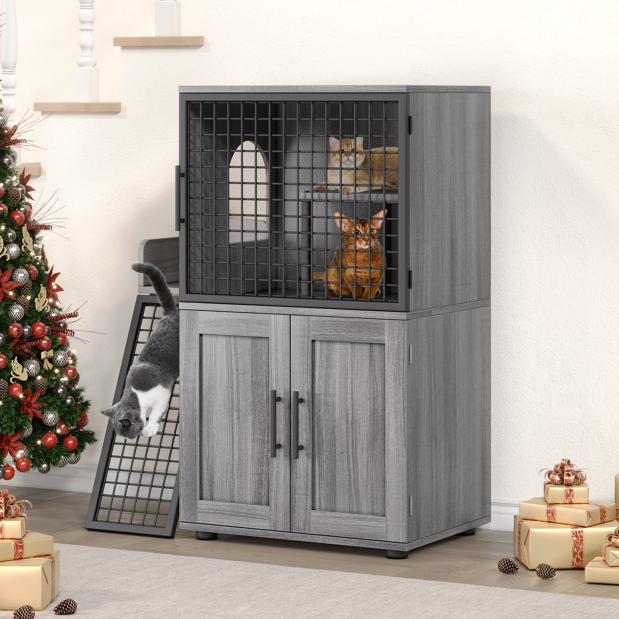 Cat Litter Box Enclosure with Platform, Double Indoor Tall Cat Litter ...