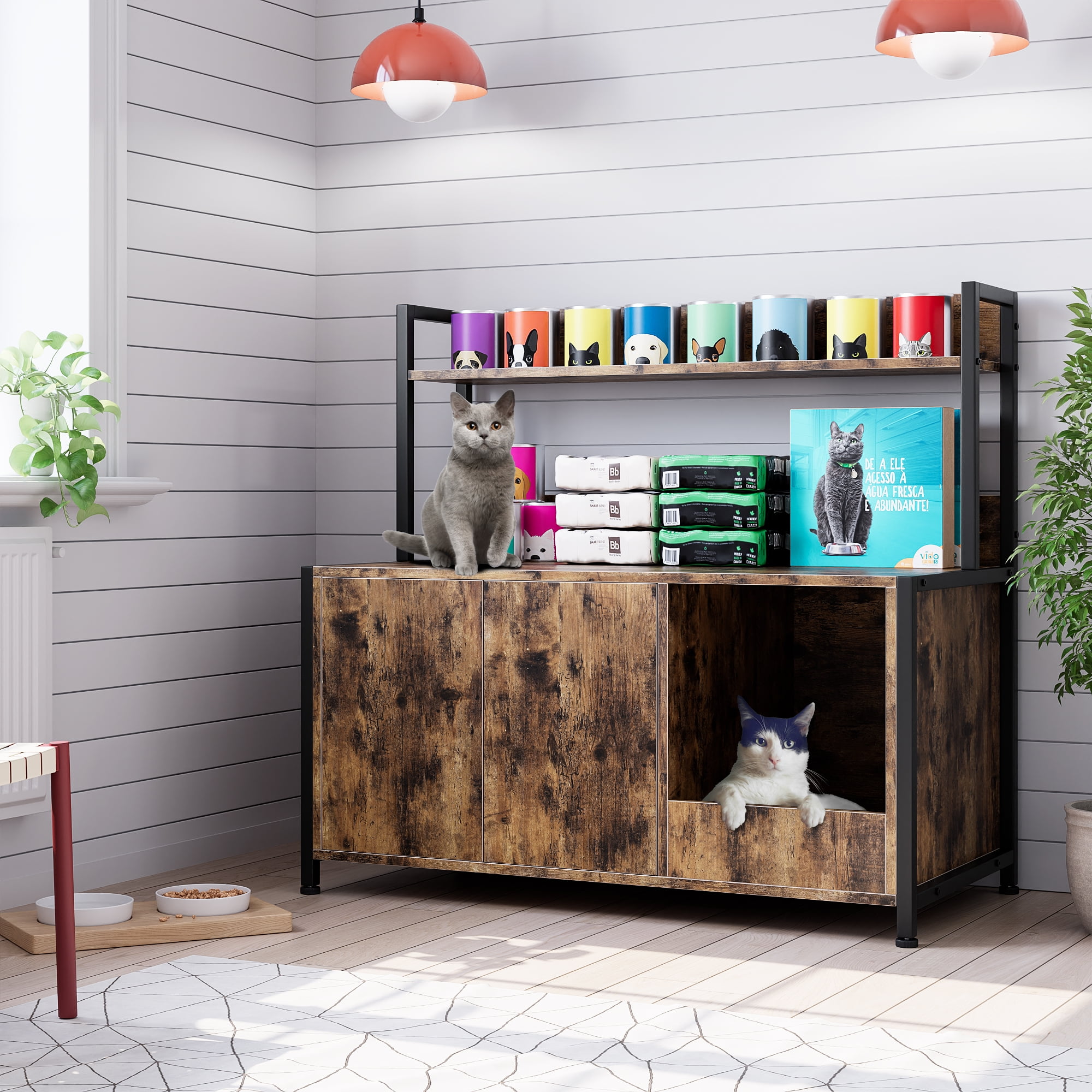 Cat Litter Box Enclosure, Retro Sleek Hidden Litter Box Enclosure with ...