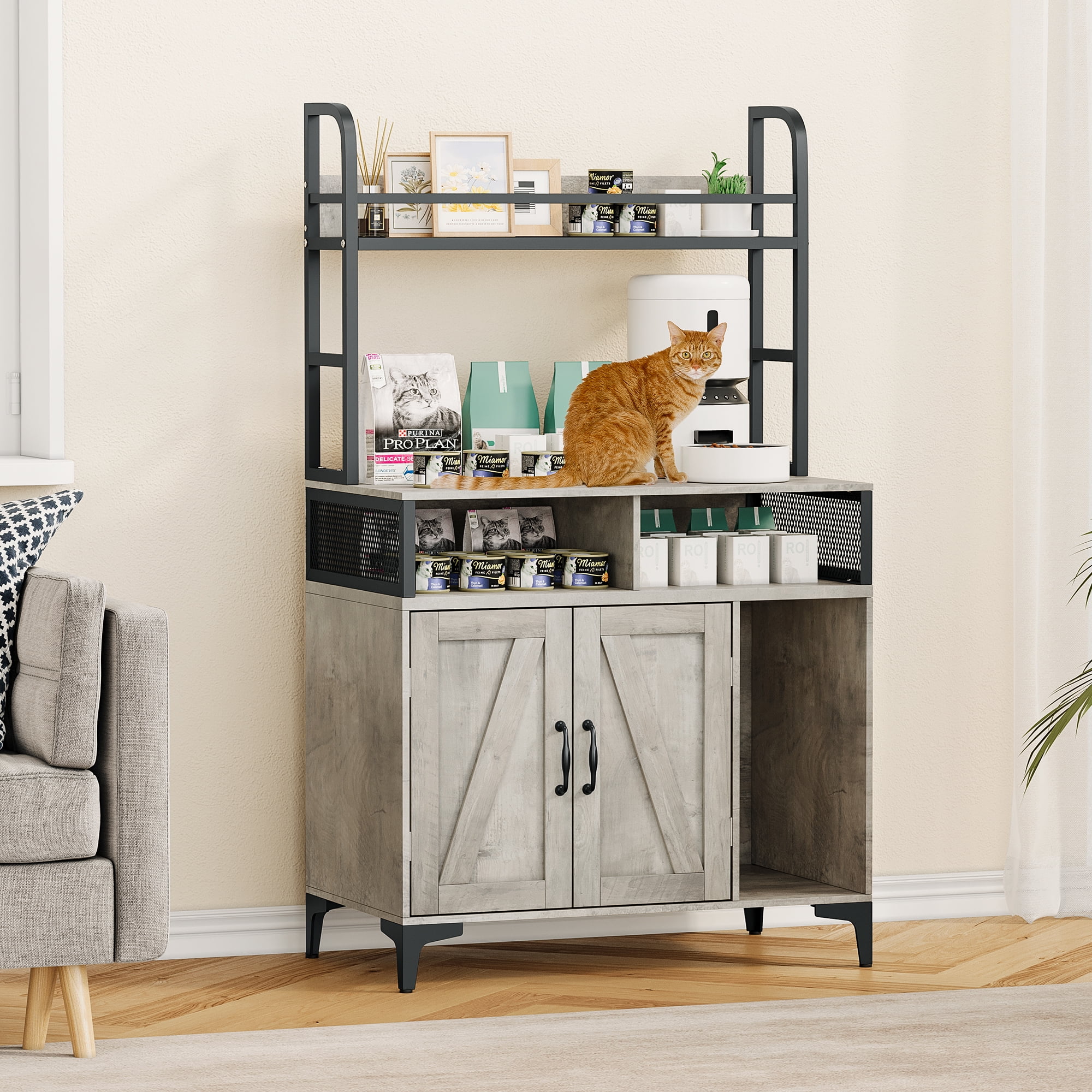 Cat Litter Box Enclosure with Shelf Storage, Hidden Litter Box ...