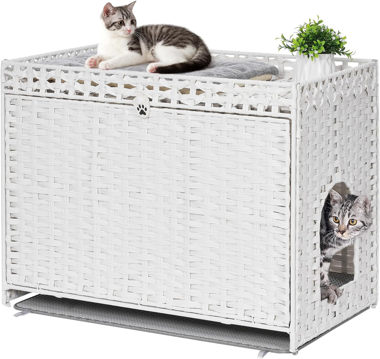 Cat Litter Box Enclosure with Soft Litter Mat; Hidden Cat Washroom ...