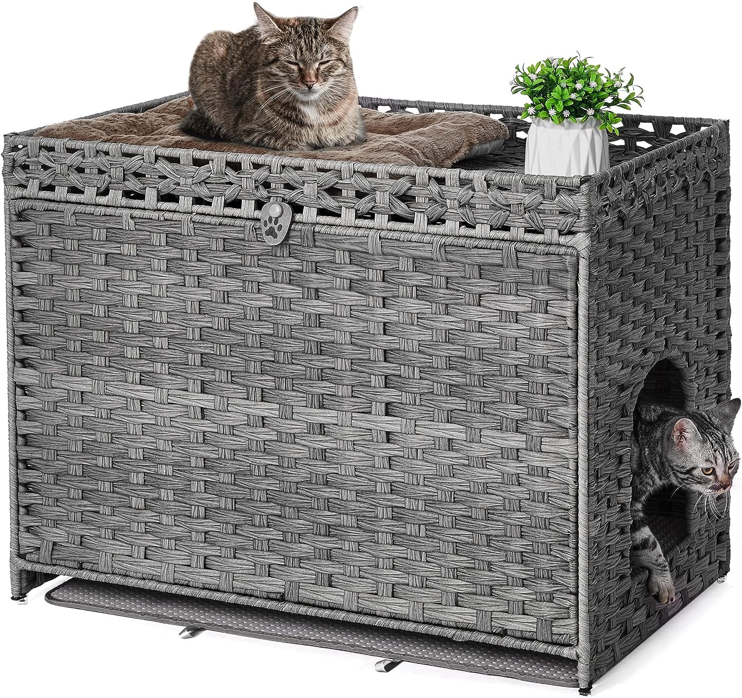 Cat Litter Box Enclosure with Soft Litter Mat; Hidden Kitten Washroom ...