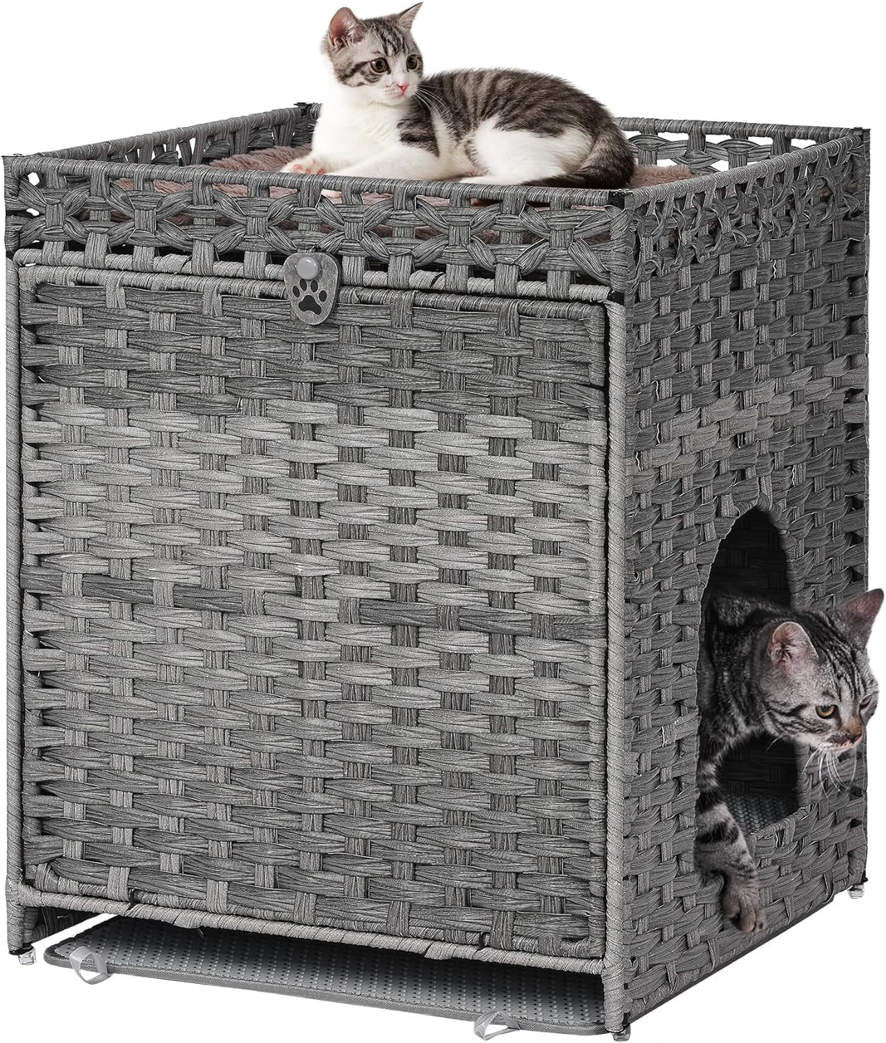 Cat Litter Box Enclosure with Soft Litter Mat; Hidden Washroom ...