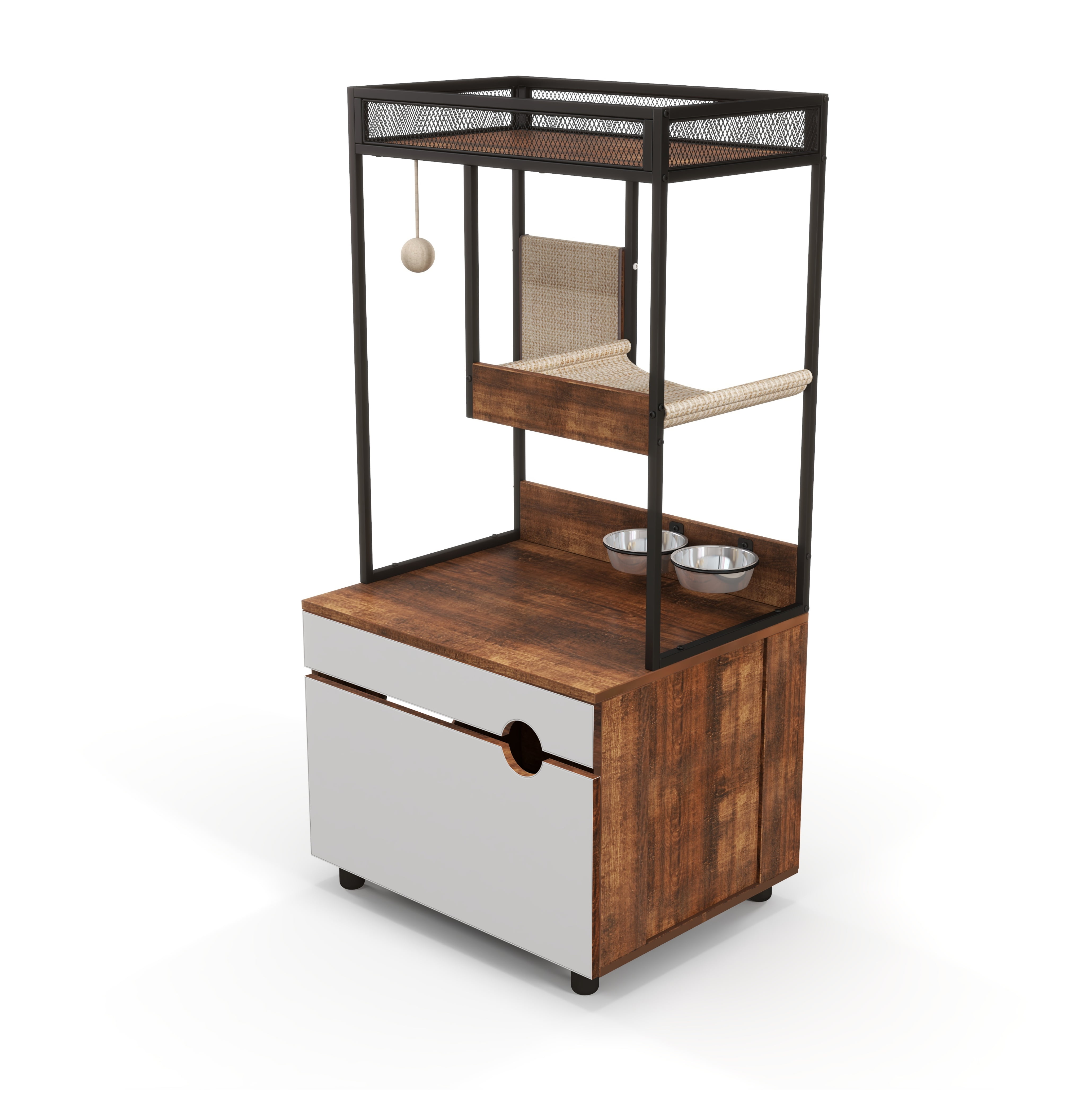 Cat Litter Box Enclosure with Tree Tower, Cat Furniture Cabinet - P2 ...