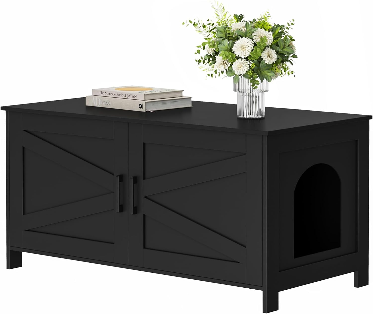 Cat Litter Box Enclosure, Wooden Cat Washroom Furniture with Barn Door ...