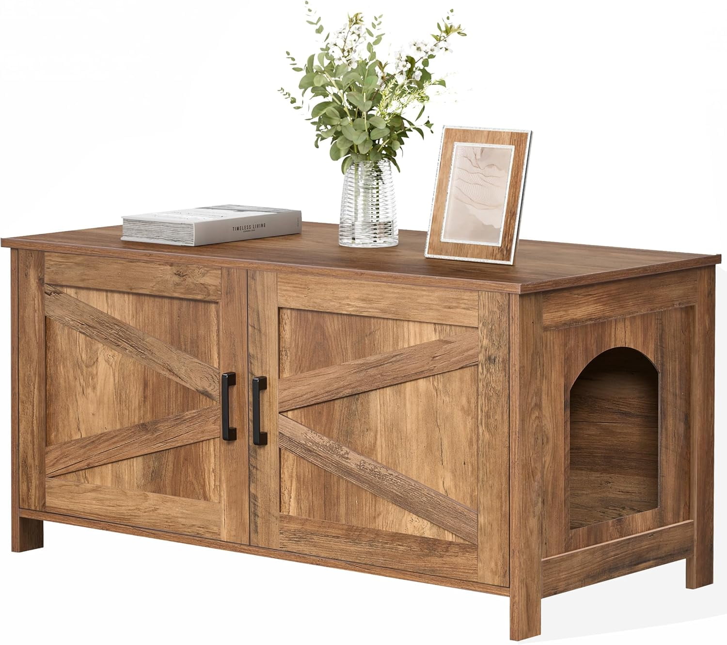 Cat Litter Box Enclosure, Wooden Cat Washroom Furniture with Barn Door ...