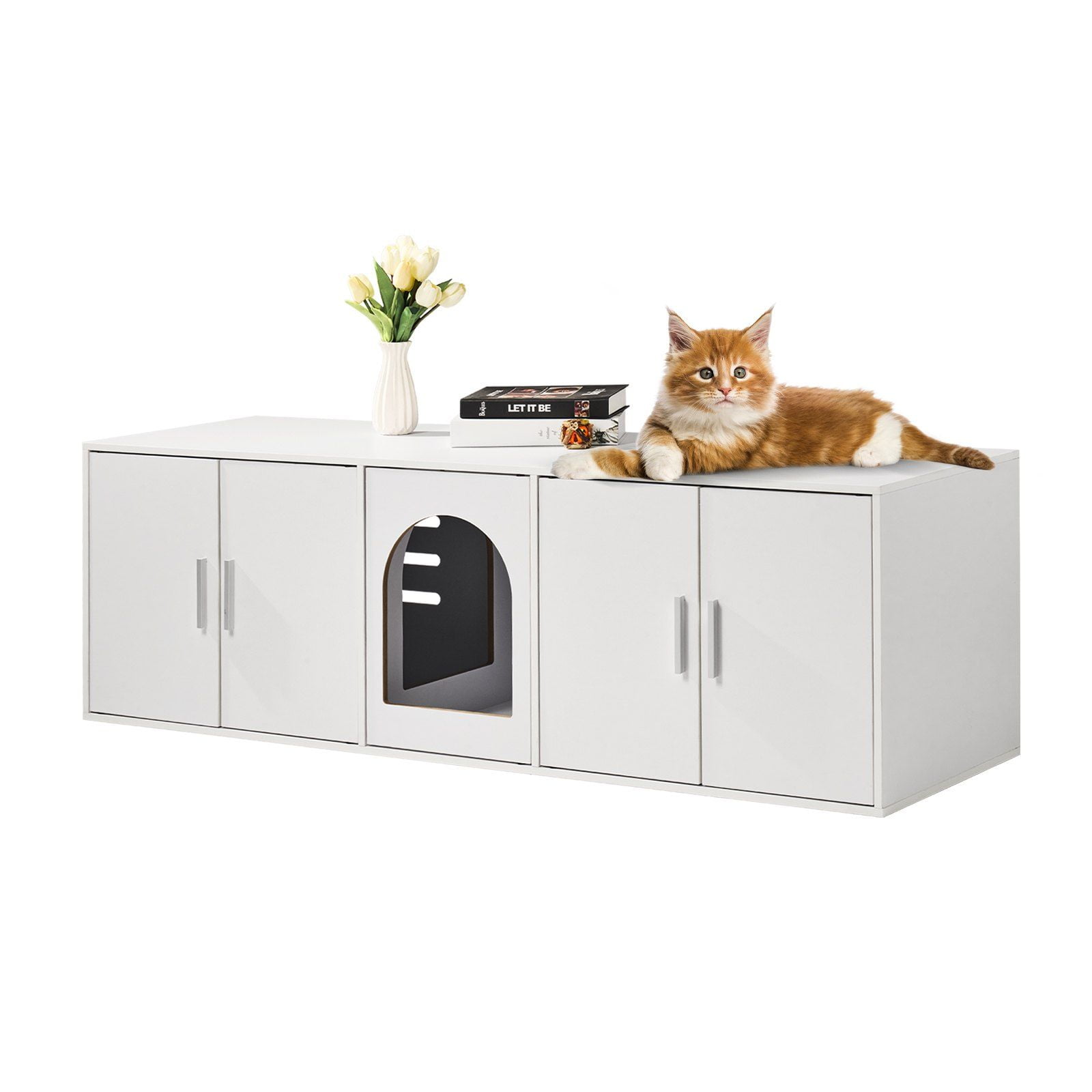 Cat Litter Box Enclosure Wooden Litter Box Furniture 57.9" White 57.9 ...