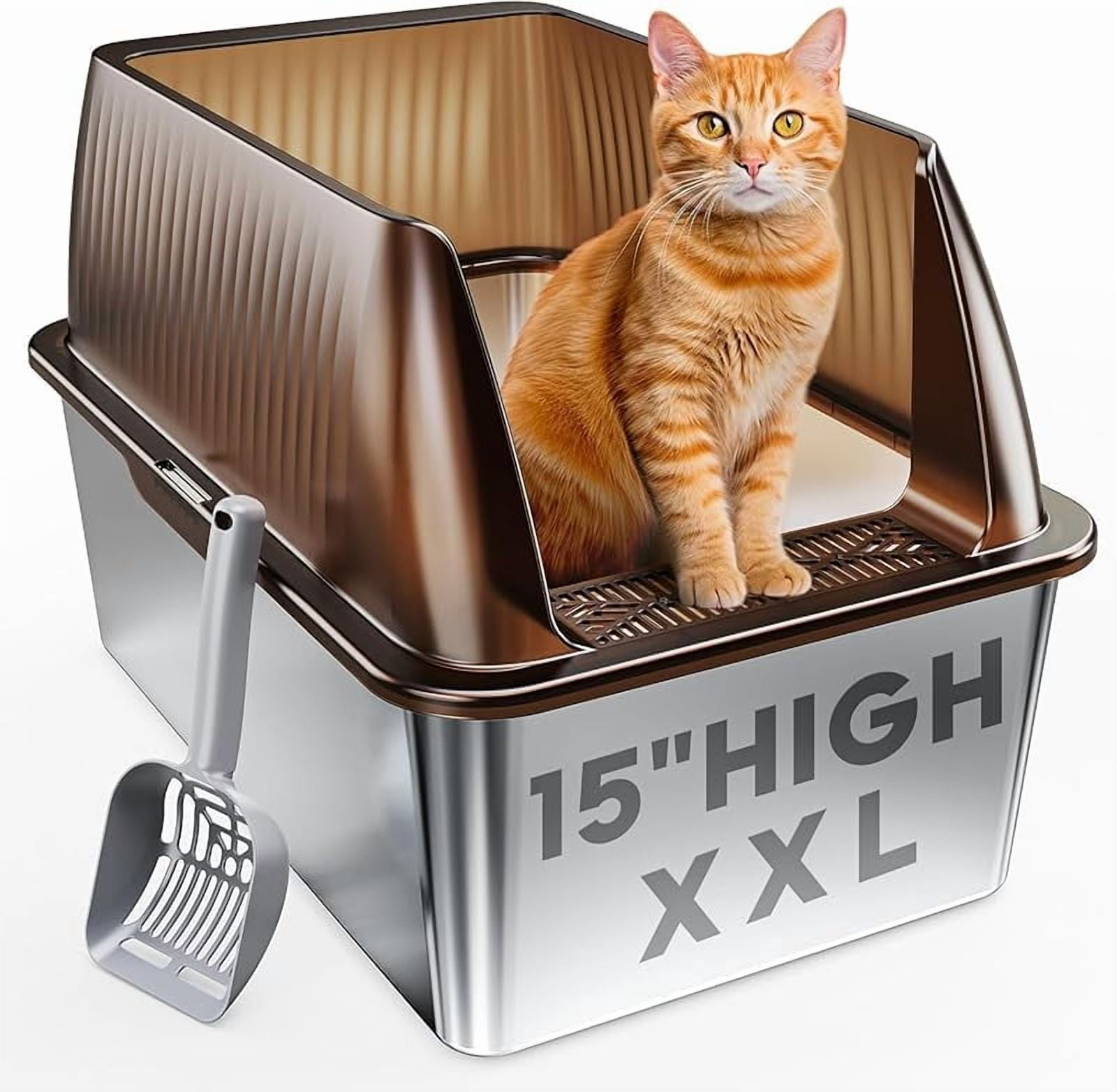 Cat Litter Box Enclosure, XXL Stainless Steel High Sides with Lid ...