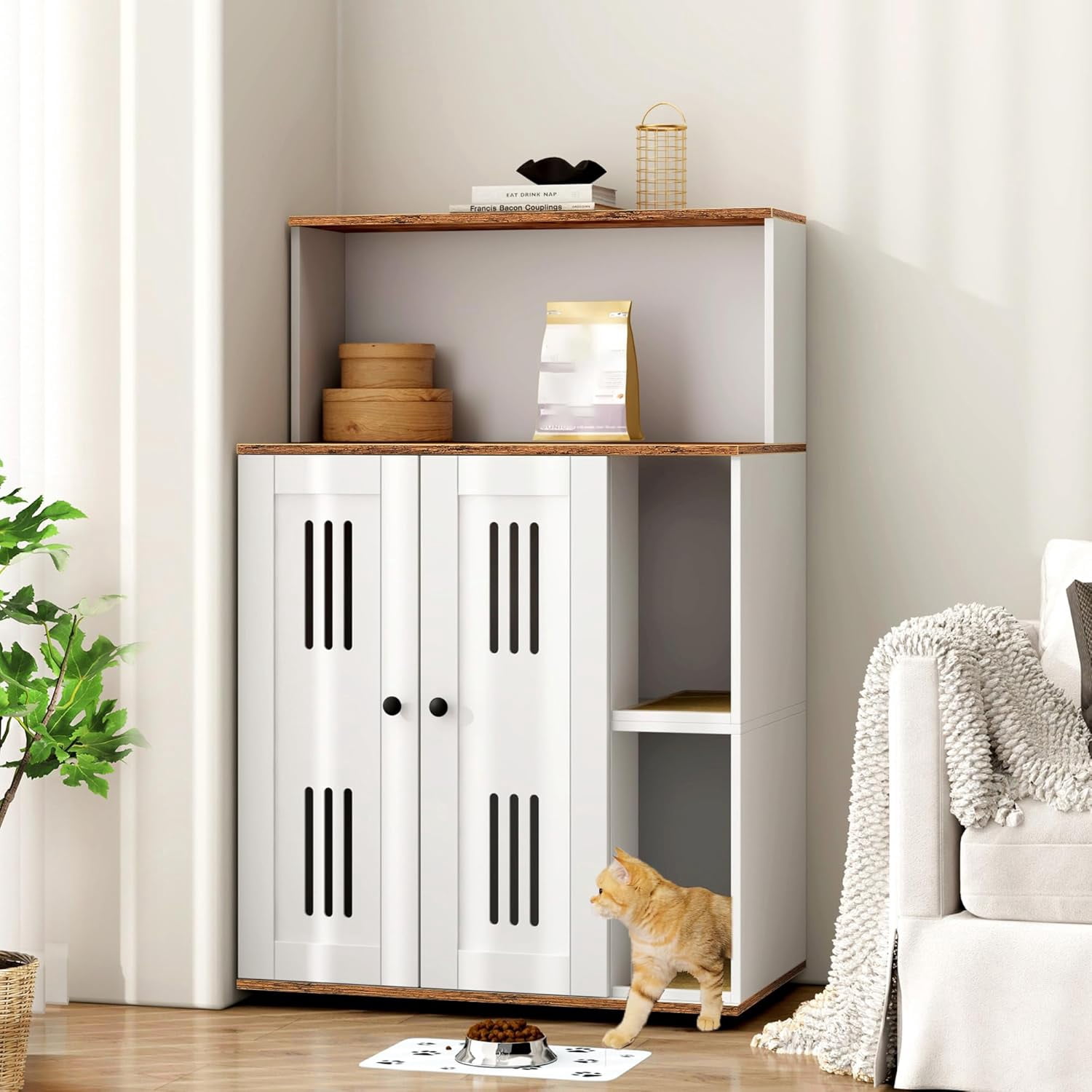 Cat Litter Box Enclosure for 2 Cats, Litter Boxes niture Hidden with ...