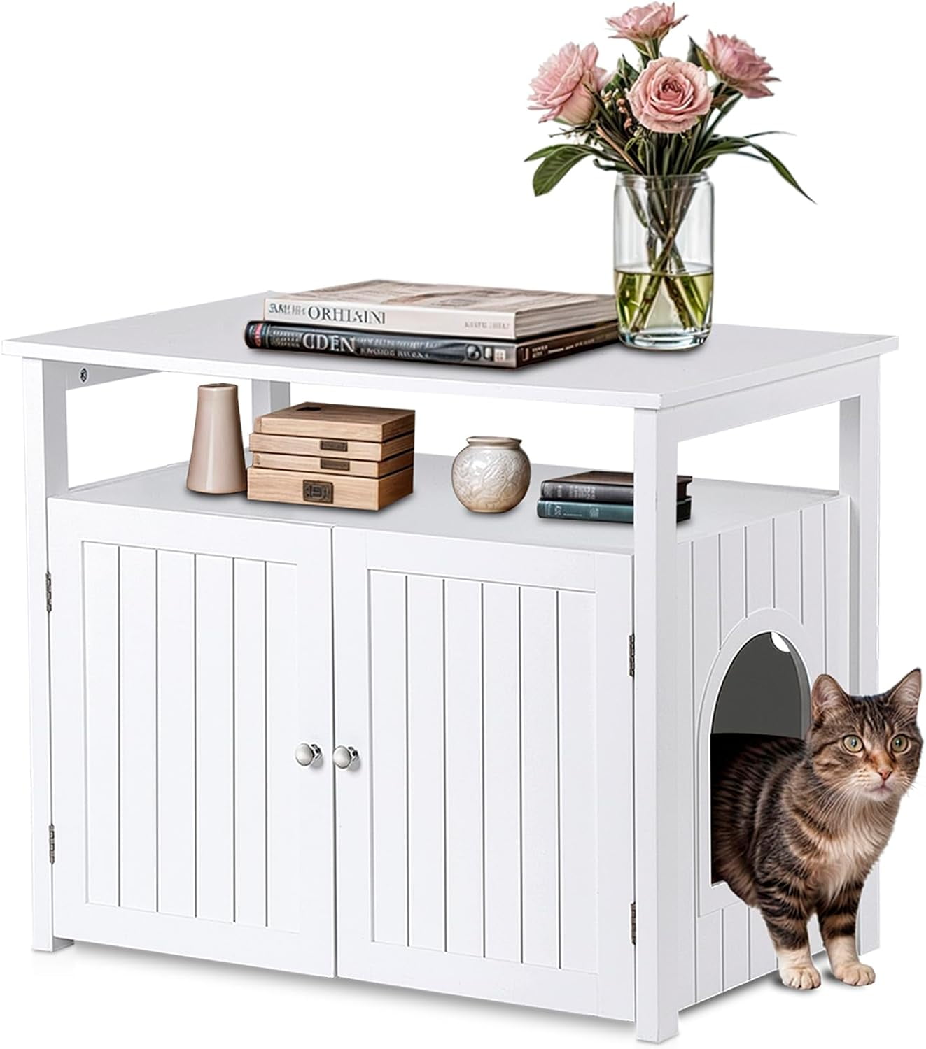 Cat Litter Box Enclosure with Storage Shelf Hidden Litter Box Furniture ...