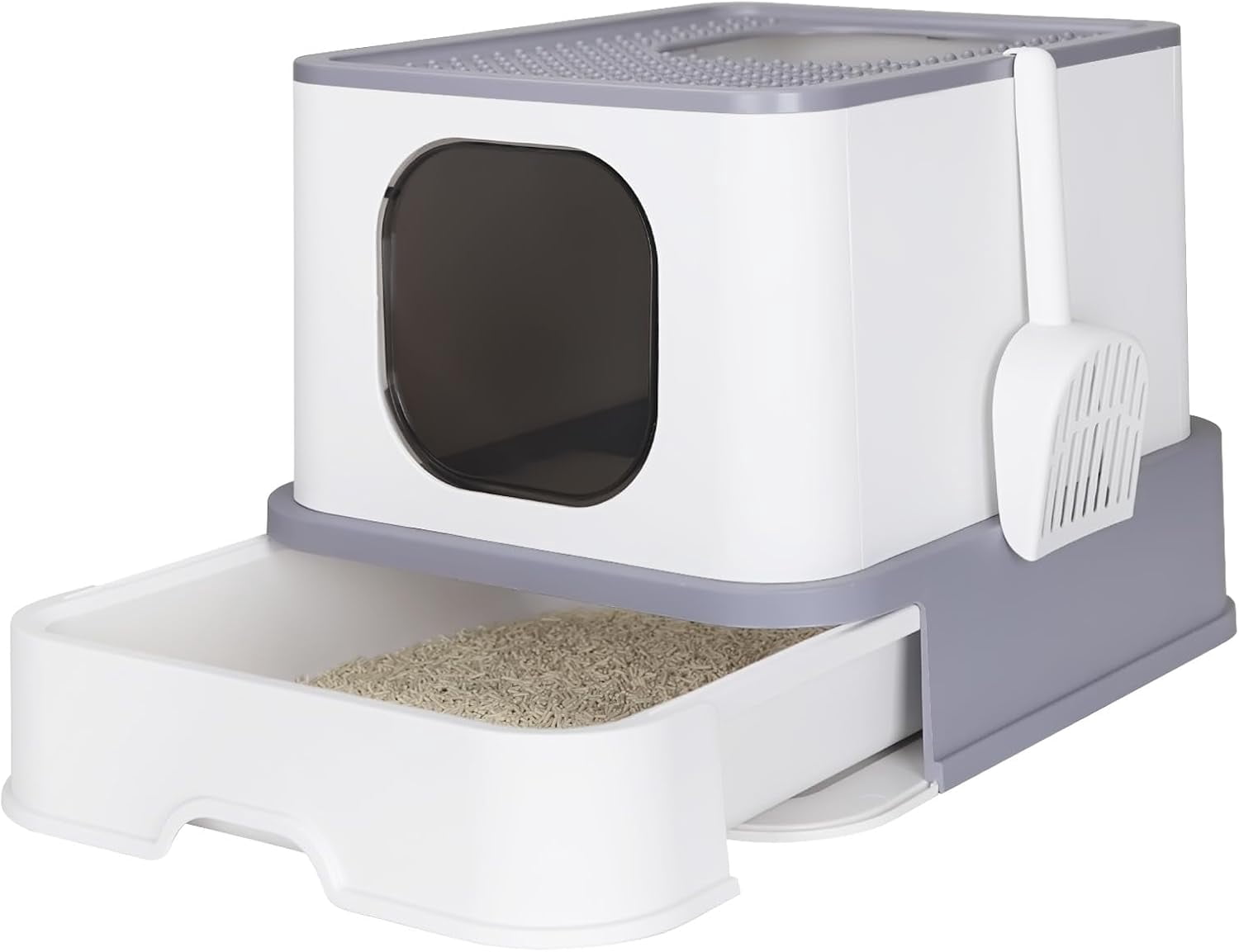Cat Litter Box, Foldable Cat Box with Drawer, Large Capacity Litter Box ...