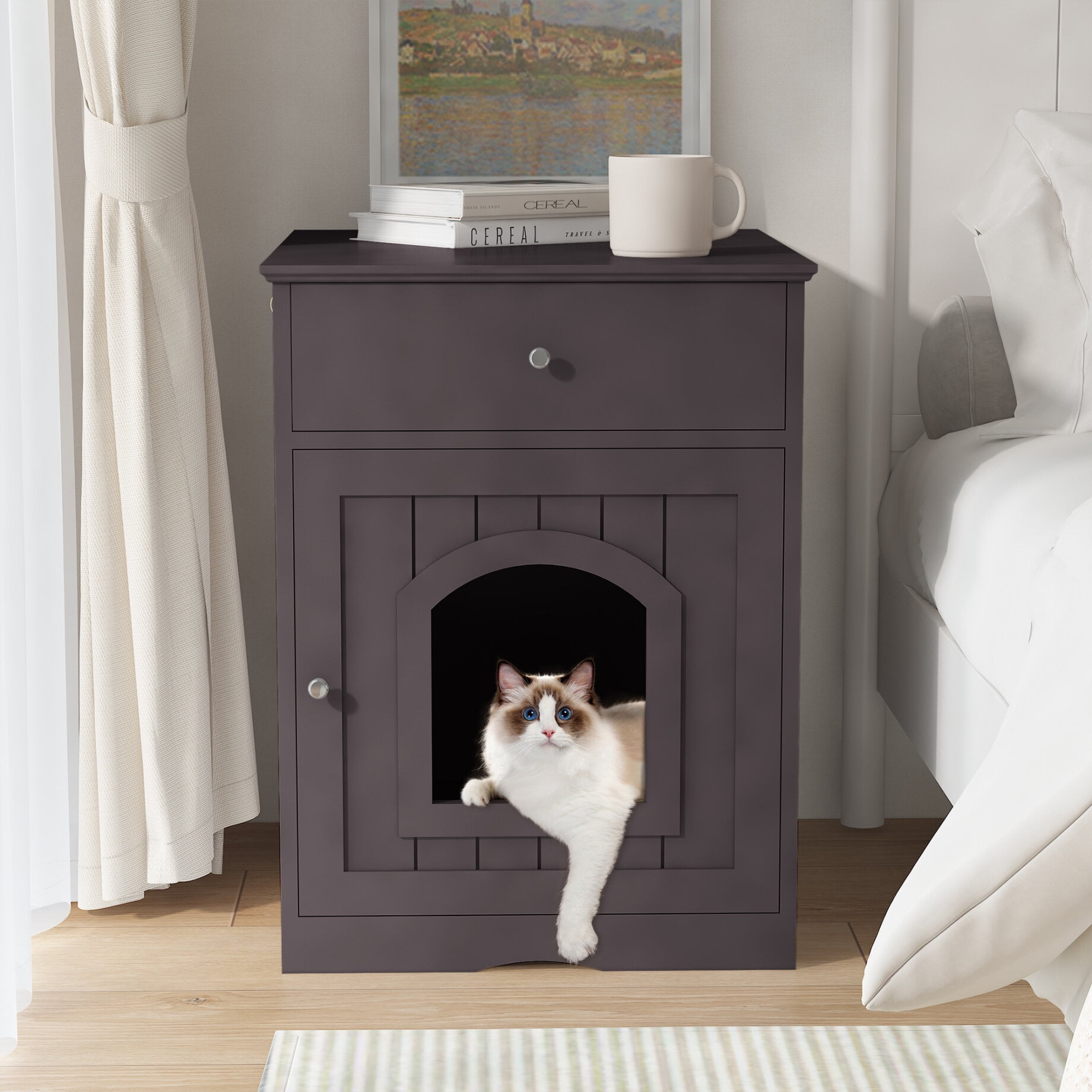 Cat Litter Box Furniture, Adorable Wooden Pet House Cat Litter Box ...