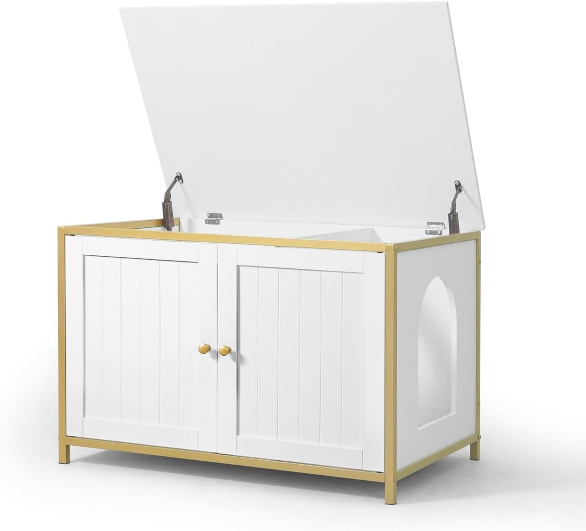 Cat Litter Box Furniture with Divider, Flip-top Hidden Cat Washroom ...