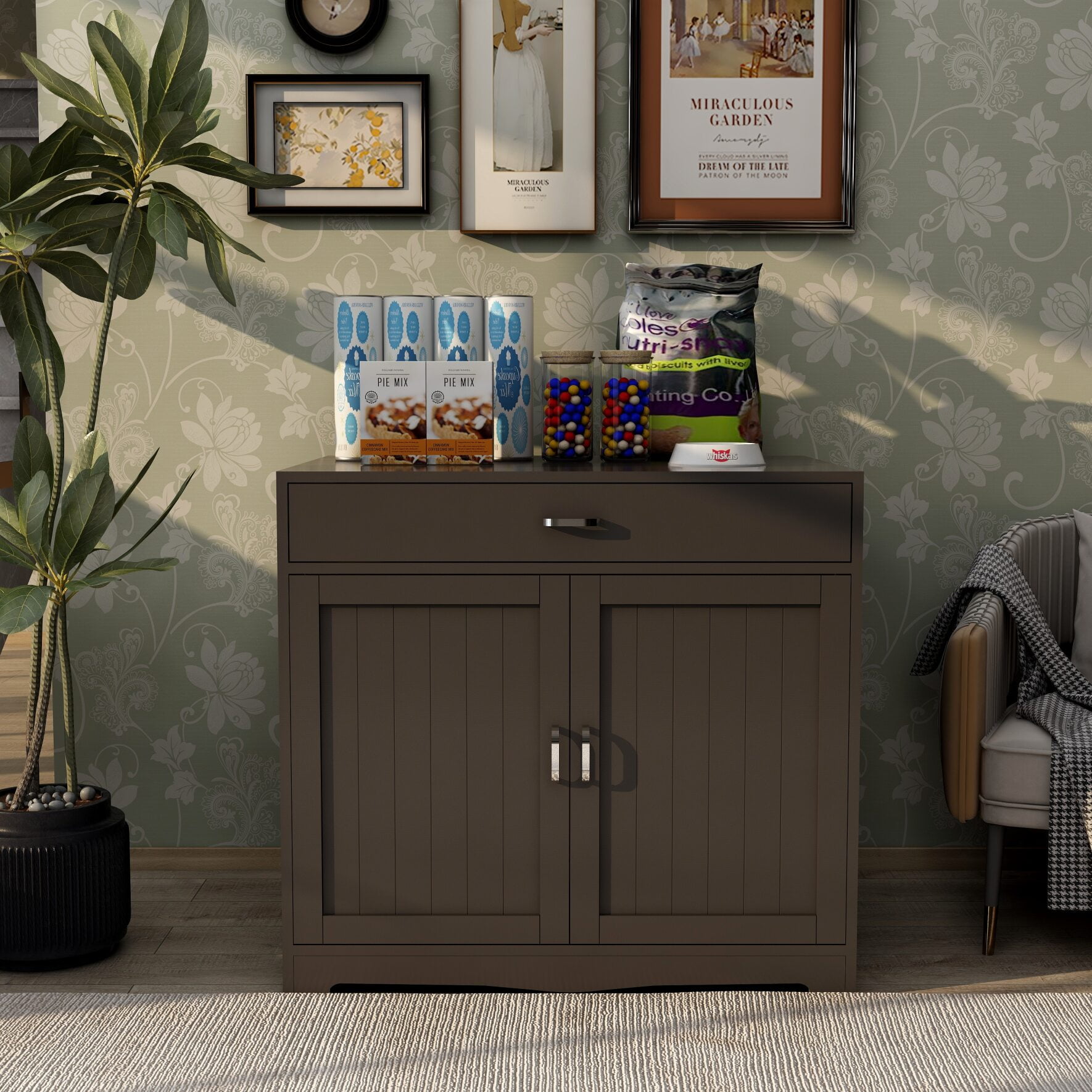 Cat Litter Box Furniture with Hidden Plug and 2 Doors,Indoor Cat ...