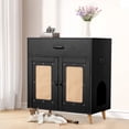 Cat Litter Box Furniture with Slot Row & Ventilation - Black/Wood ...