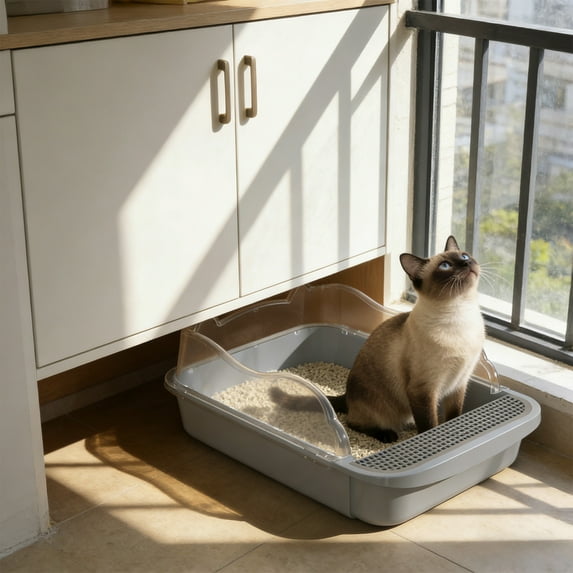 Cat Litter Box with High Sides Semi Enclosed Litter Pan for Large Cats ...