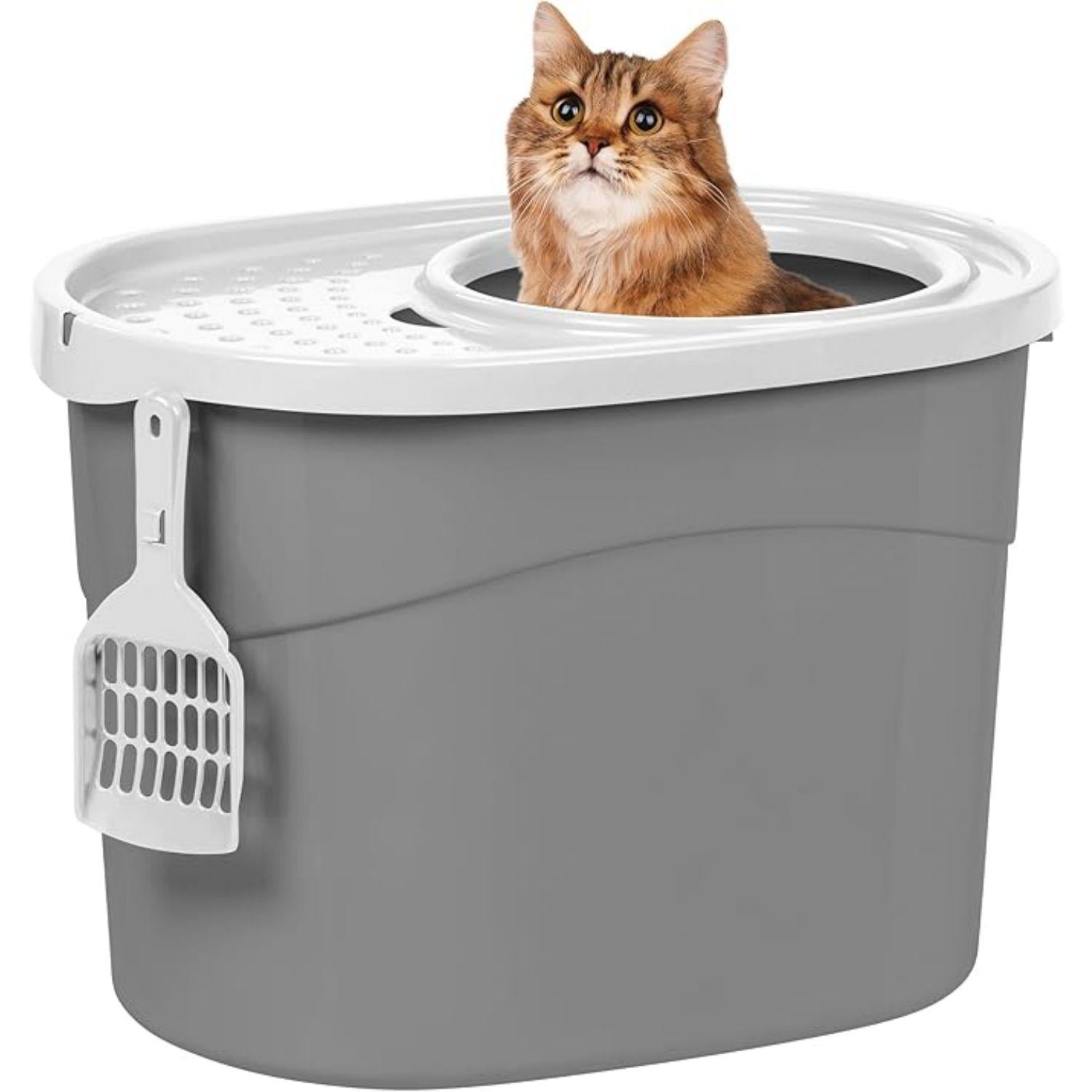 Cat Litter Box, Large Top Entry with Litter Catching Lid and Scoop, Dog ...
