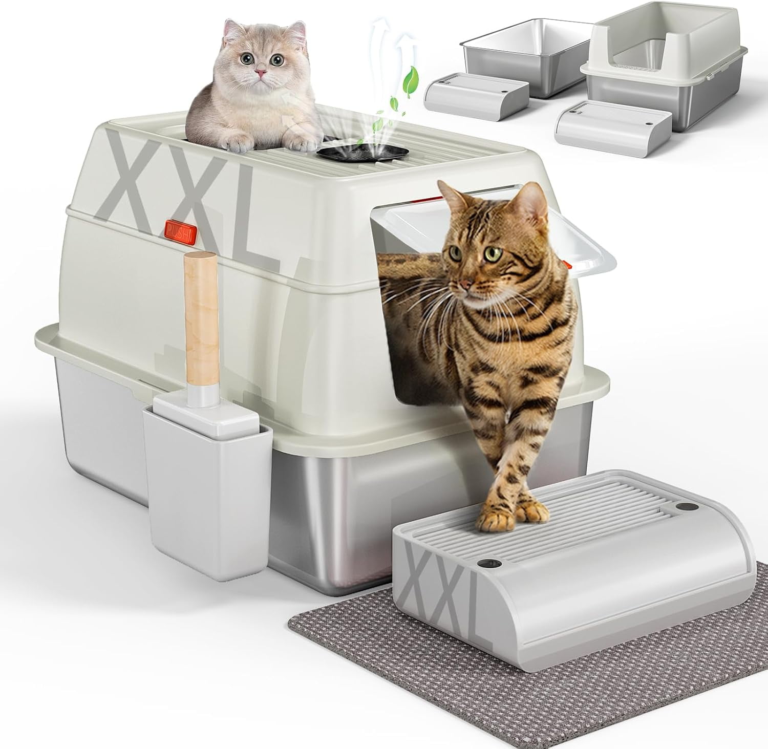 Cat Litter Box with Lid,Extra Large Stainless Steel Litter Boxes,Odor ...