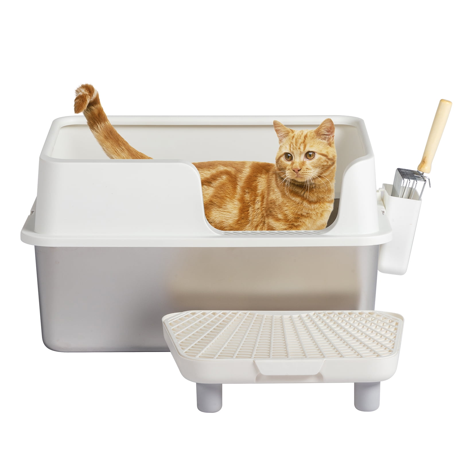 Cat Litter Box with Lid, Stainless Steel Extra Large Litter Pan with ...