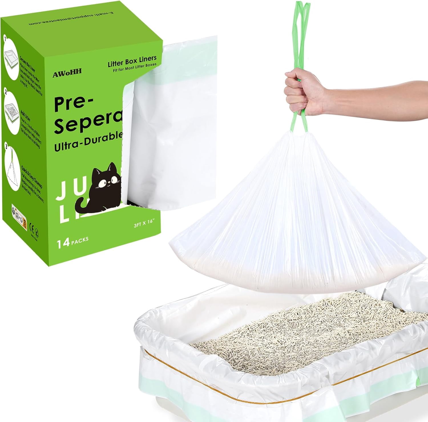 Cat Litter Box Liners [14 Count]-Large/Jumbo 37"x16"-Heavy Duty Scratch ...