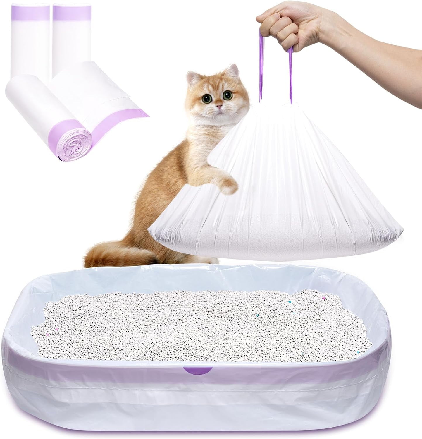 Cat Litter Box Liners Large, 30 Pack Jumbo Drawstring Cat Litter Bags ...