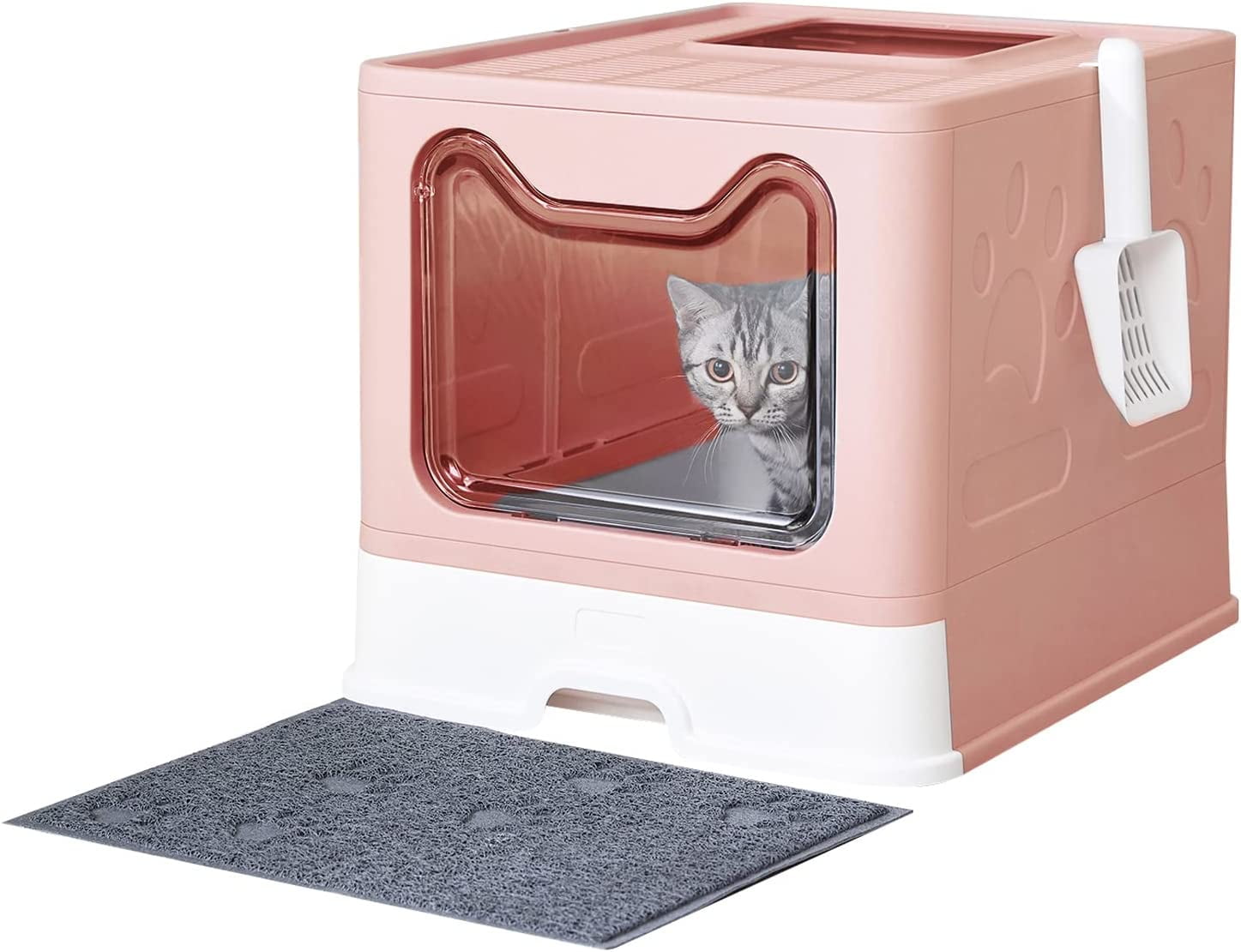 Cat Litter Box with Litter Mat and Scoop, Large Foldable Litter Box ...